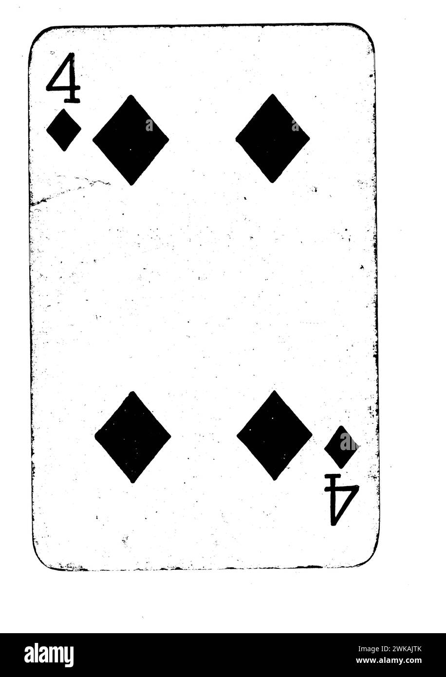 A vintage four of diamonds playing card in black and white isolated on ...