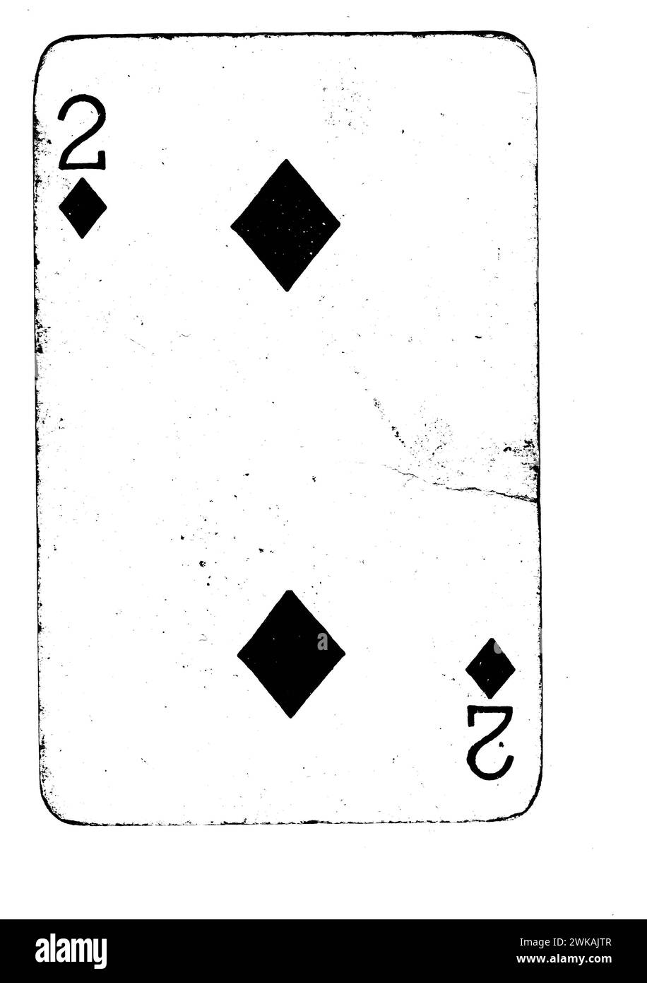 A vintage two of diamonds playing card in black and white isolated on a ...