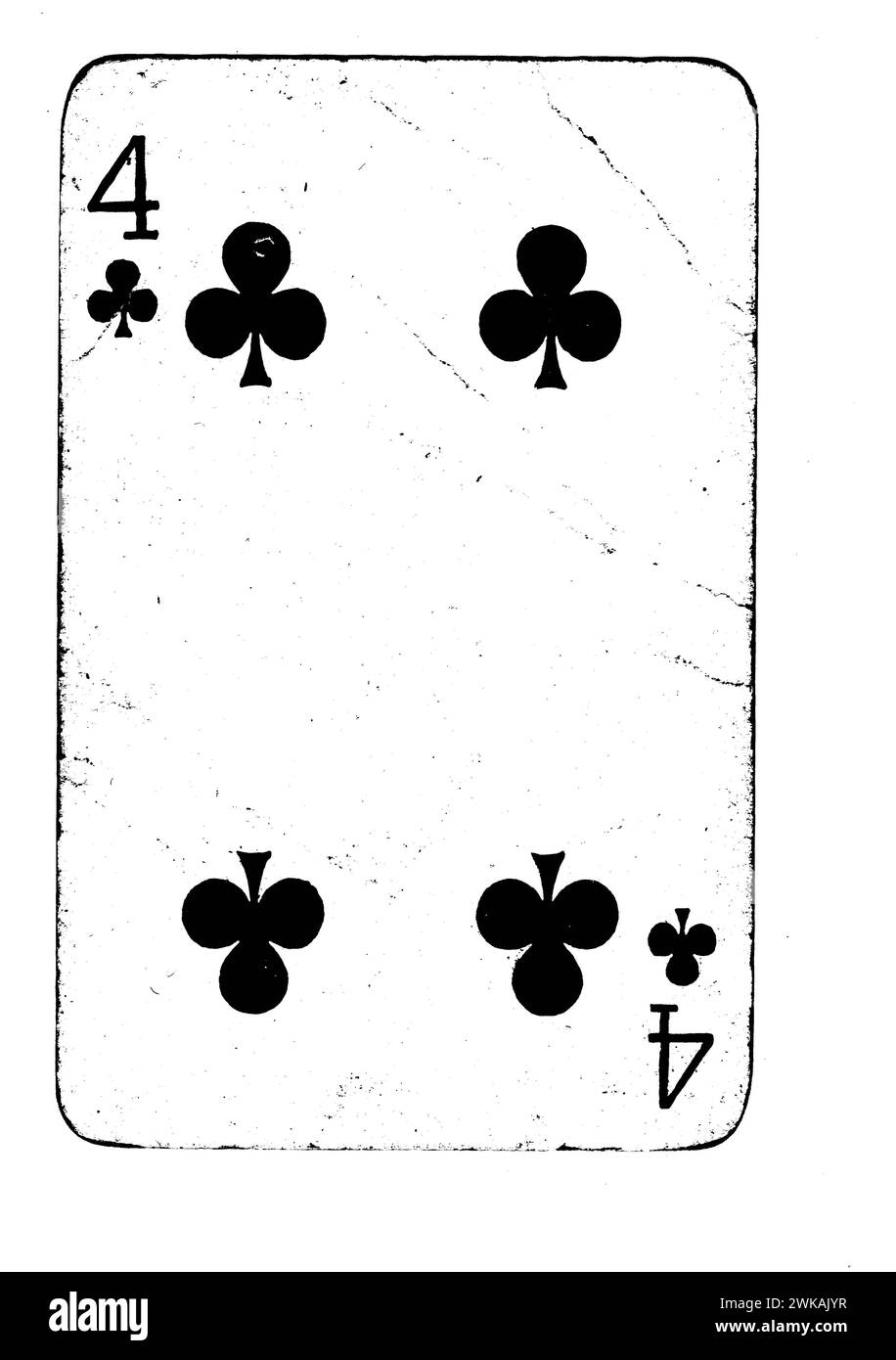 A vintage four of clubs playing card in black and white isolated on a ...