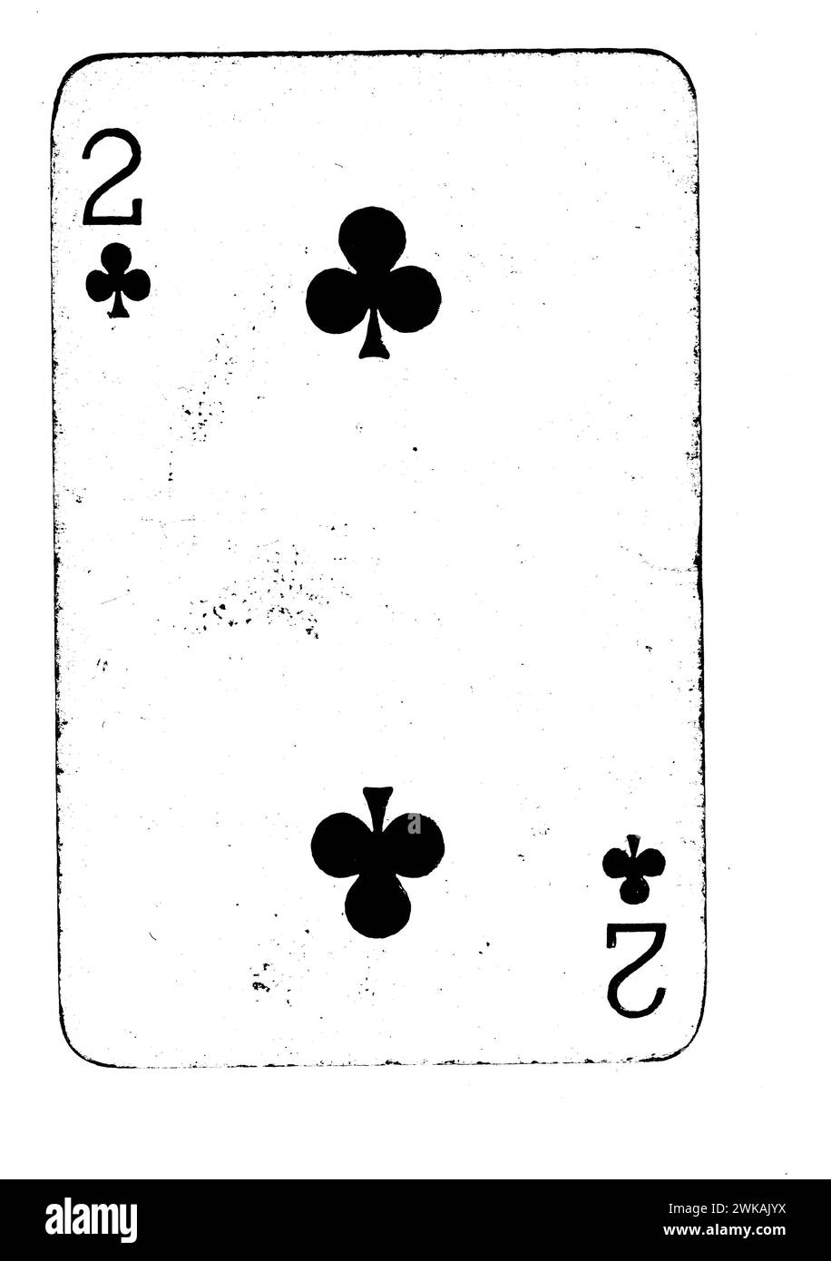 A vintage two of clubs playing card in black and white isolated on a ...