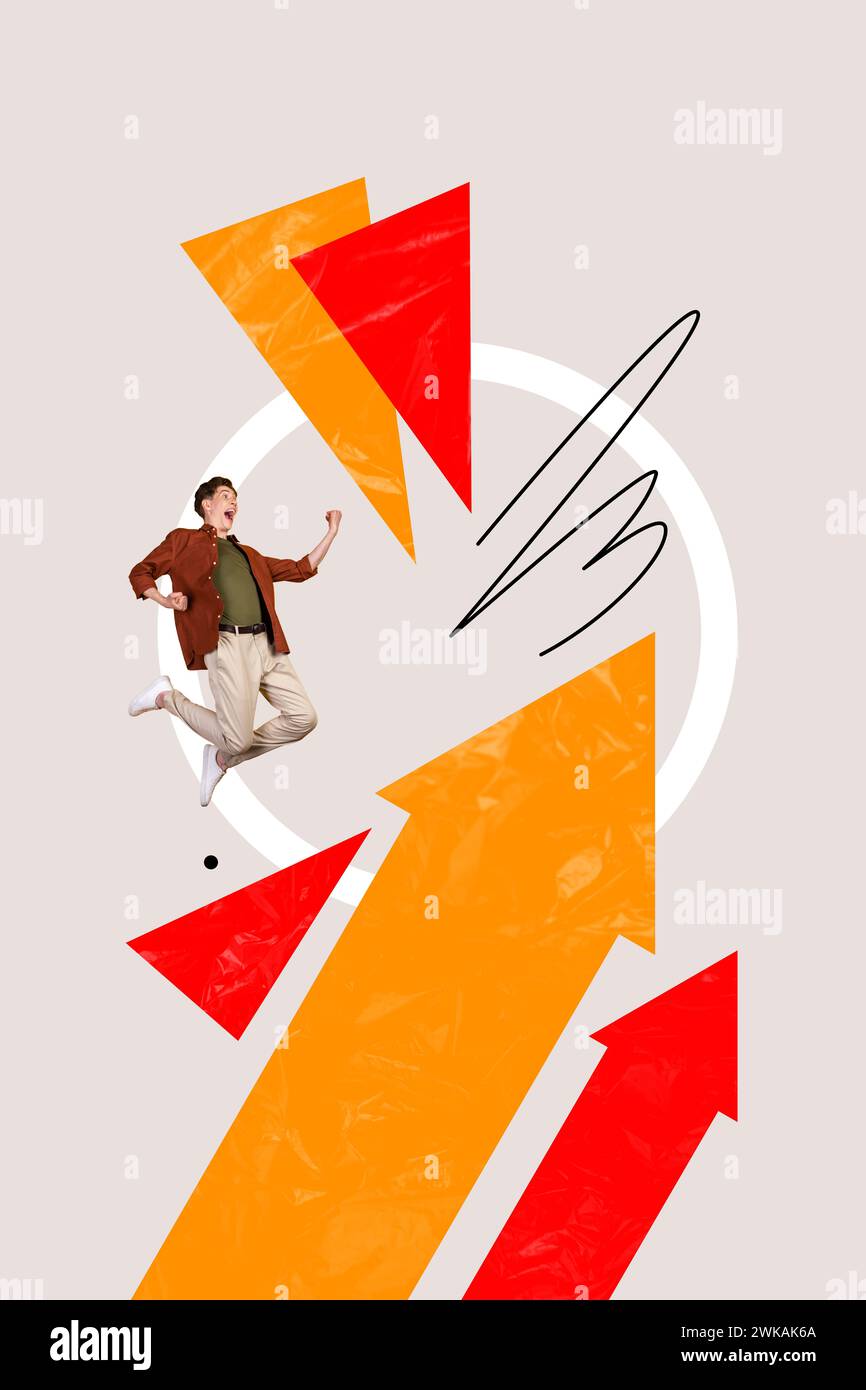 Poster collage picture of cheerful happy successful man celebrating ...