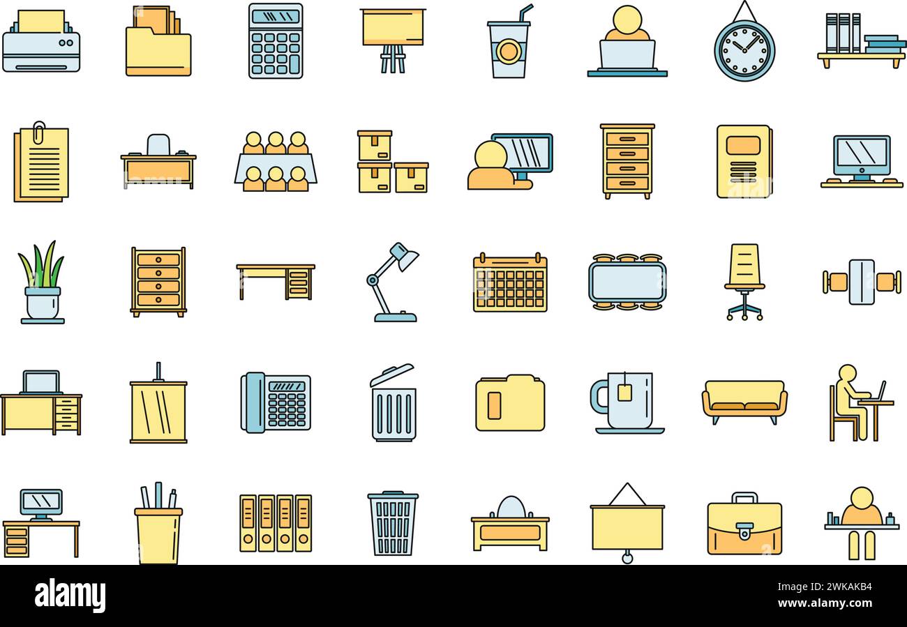 Work space organization icons set. Outline set of Work space ...