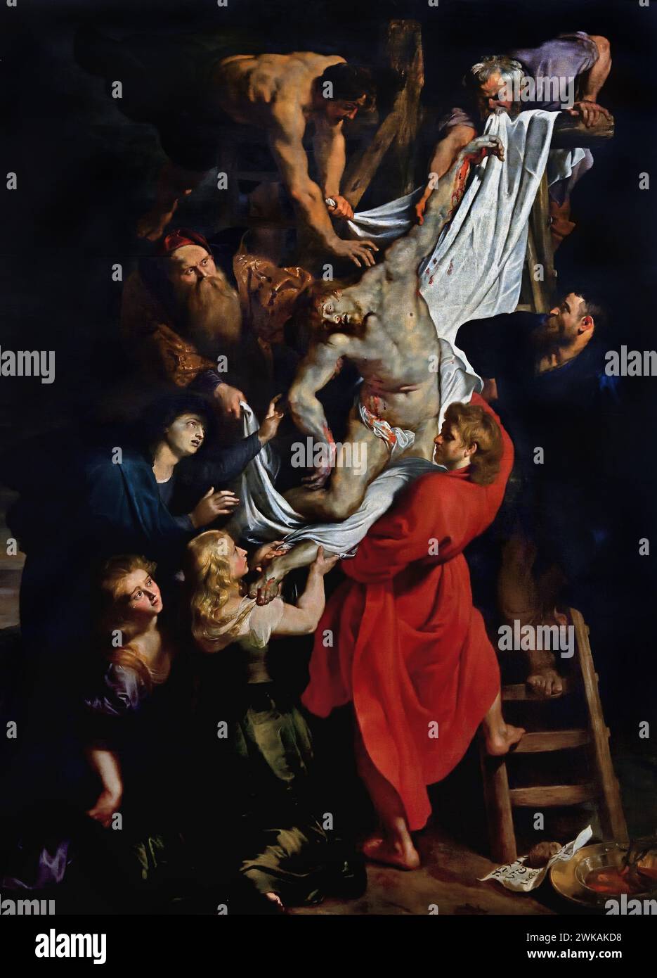 The Descent from the Cross; the central panel of a triptych painting by Peter Paul Rubens (1577 ...