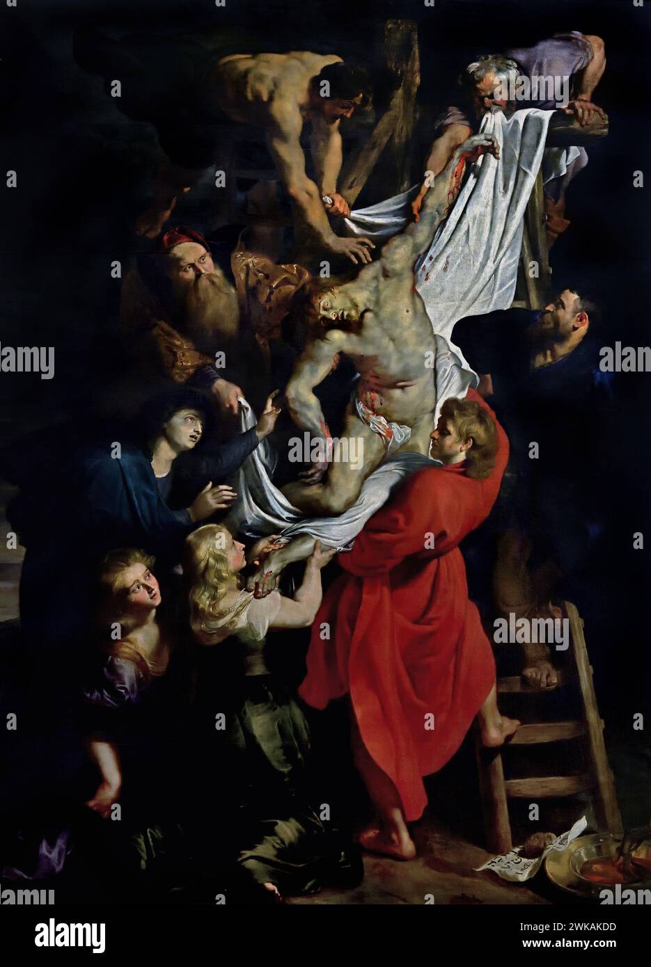 The Descent from the Cross; the central panel of a triptych painting by Peter Paul Rubens (1577 ...