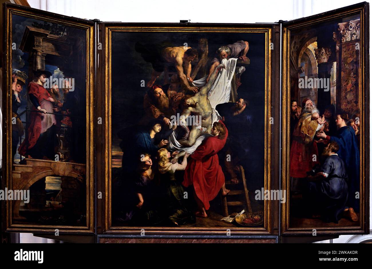 The Descent from the Cross; the central panel of a triptych painting by Peter Paul Rubens (1577 ...