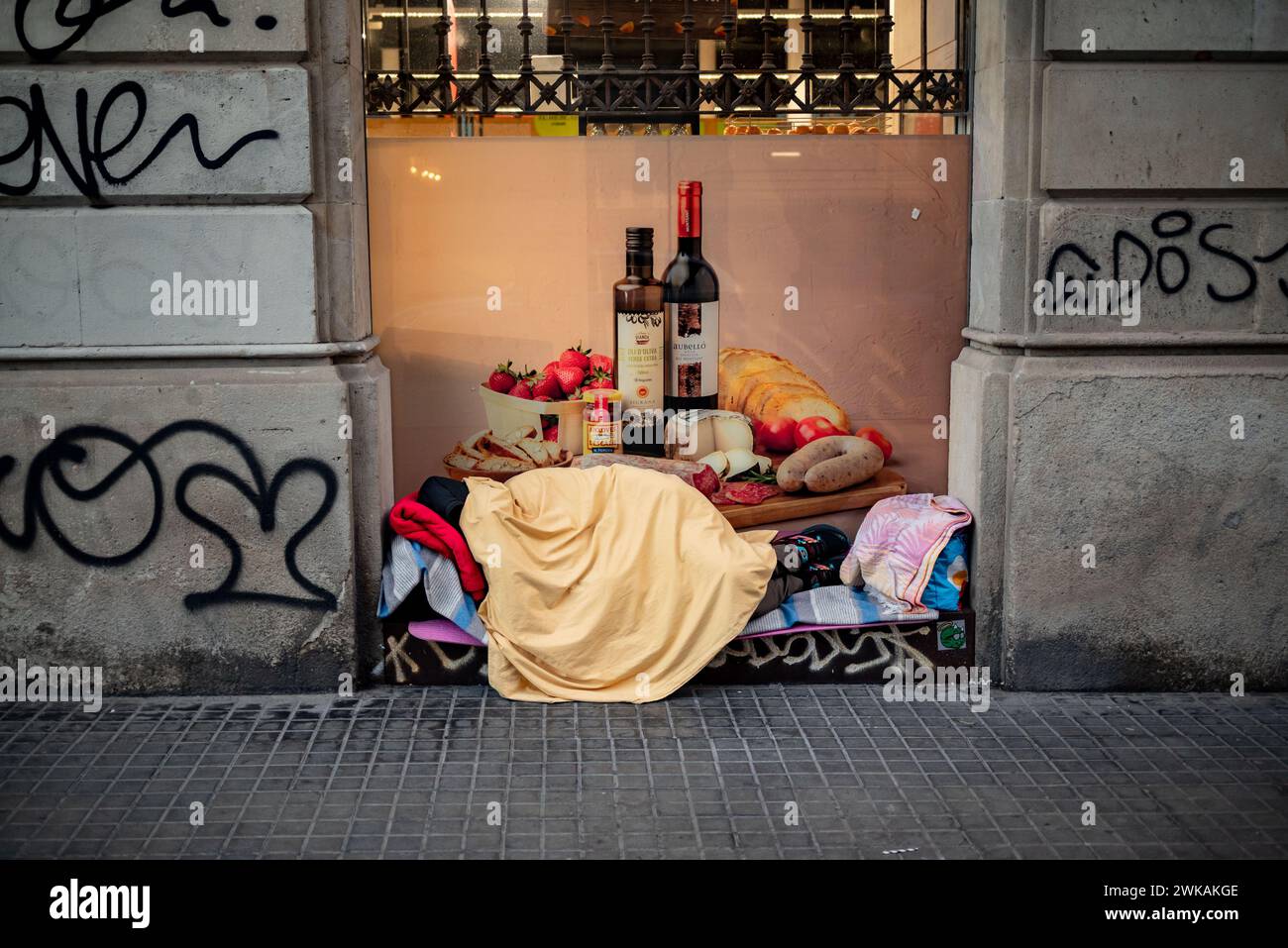 Barcelona, Spain. February 19, 2024, Barcelona, Spain: A homeless man ...