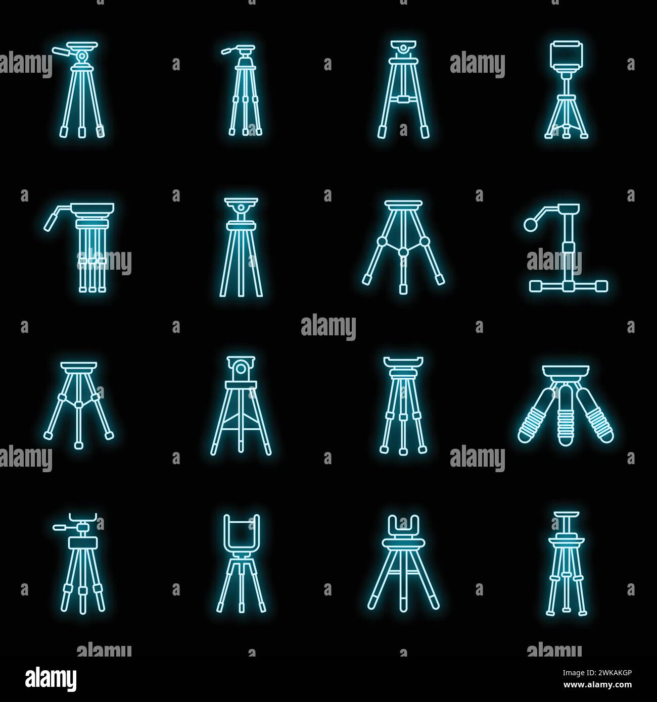 Tripod support icons set. Outline set of tripod support vector icons ...
