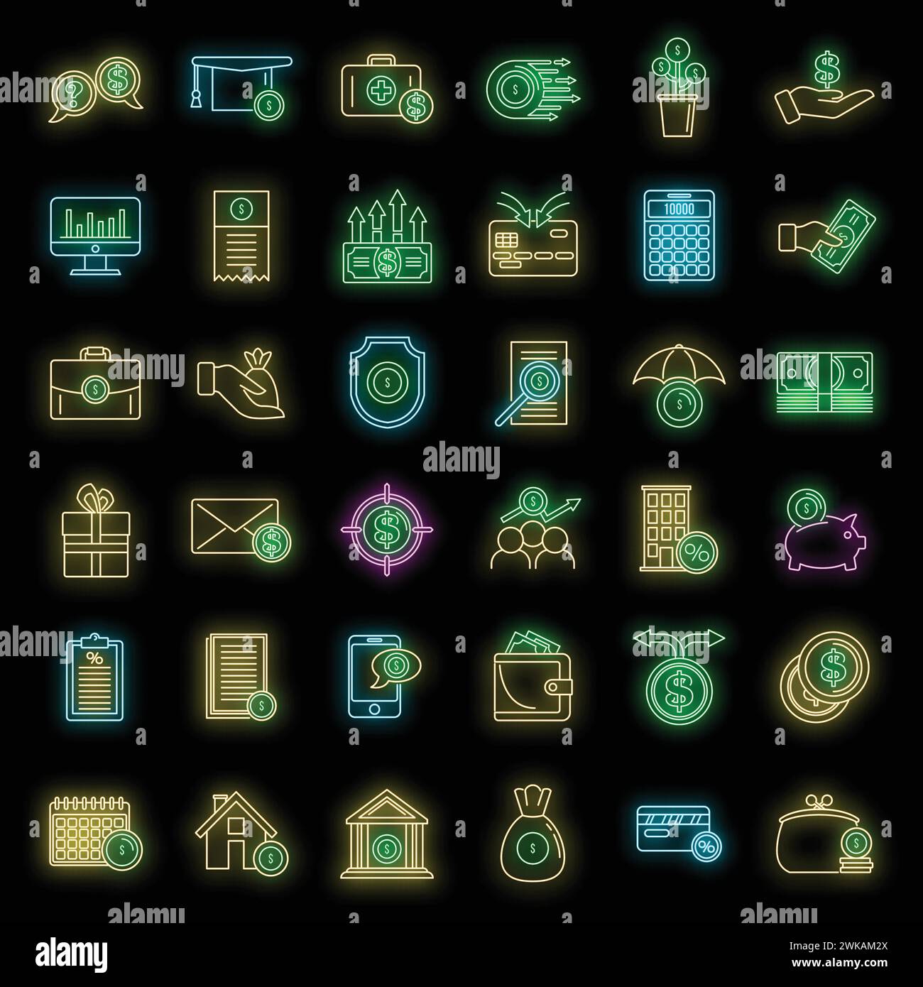 New subsidy icons set. Outline set of new subsidy vector icons neon ...