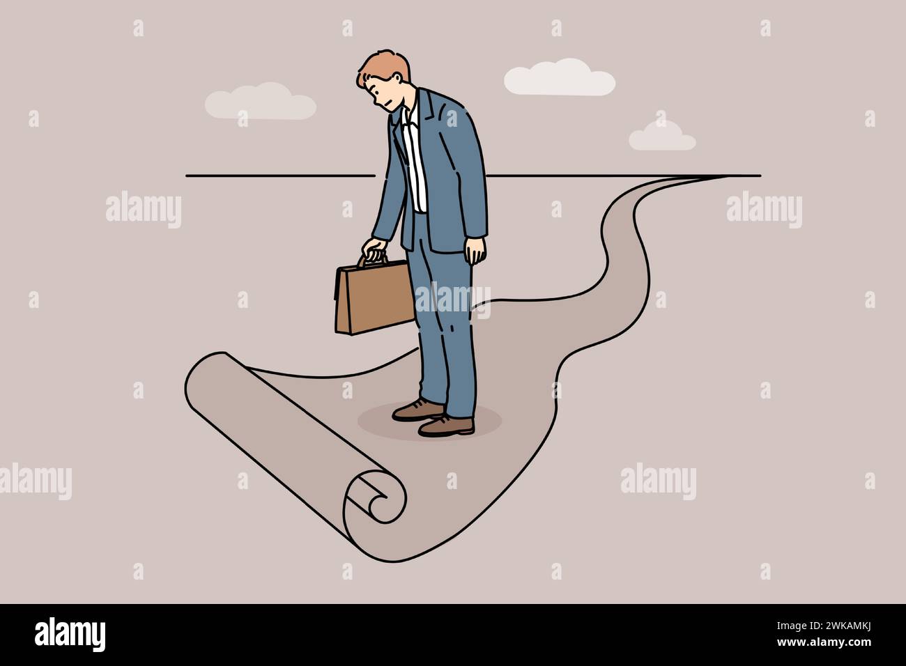 Business man standing at end of path, as metaphor for limitations in ...