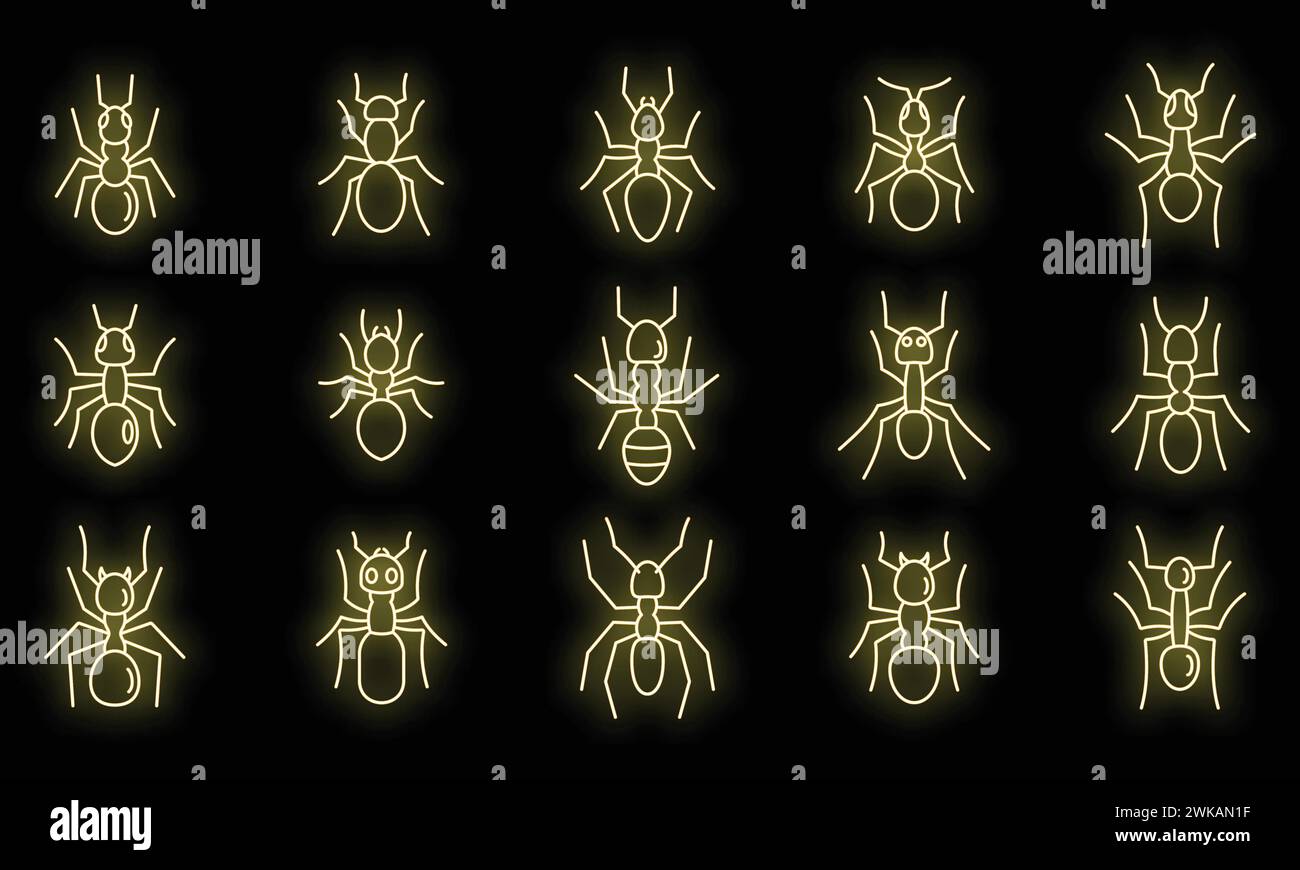 Wild ant icons set. Outline set of Wild ant vector icons neon color on ...