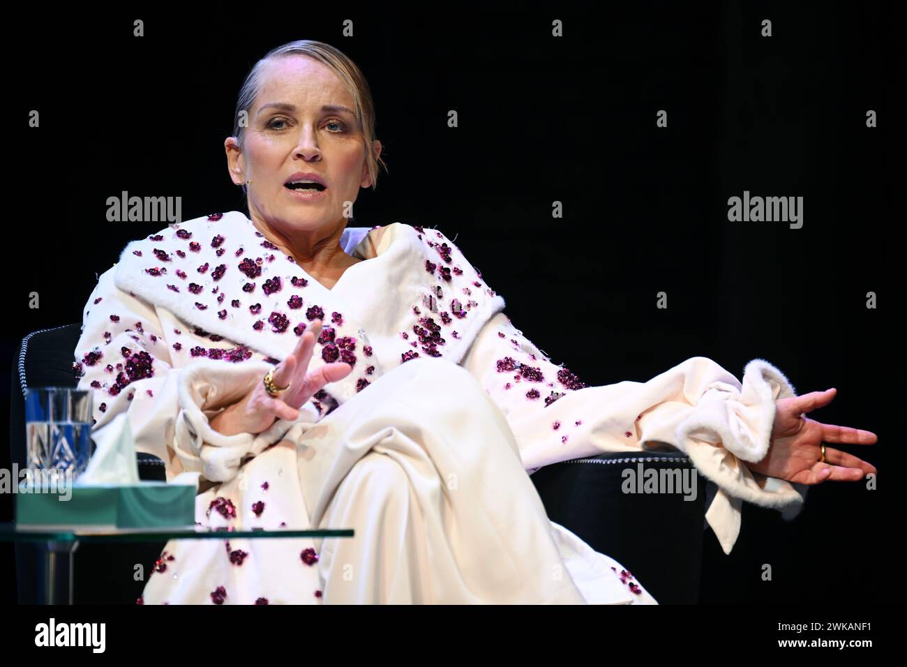 Berlin, Germany. 19th Feb, 2024. Actress Sharon Stone speaks at "A ...