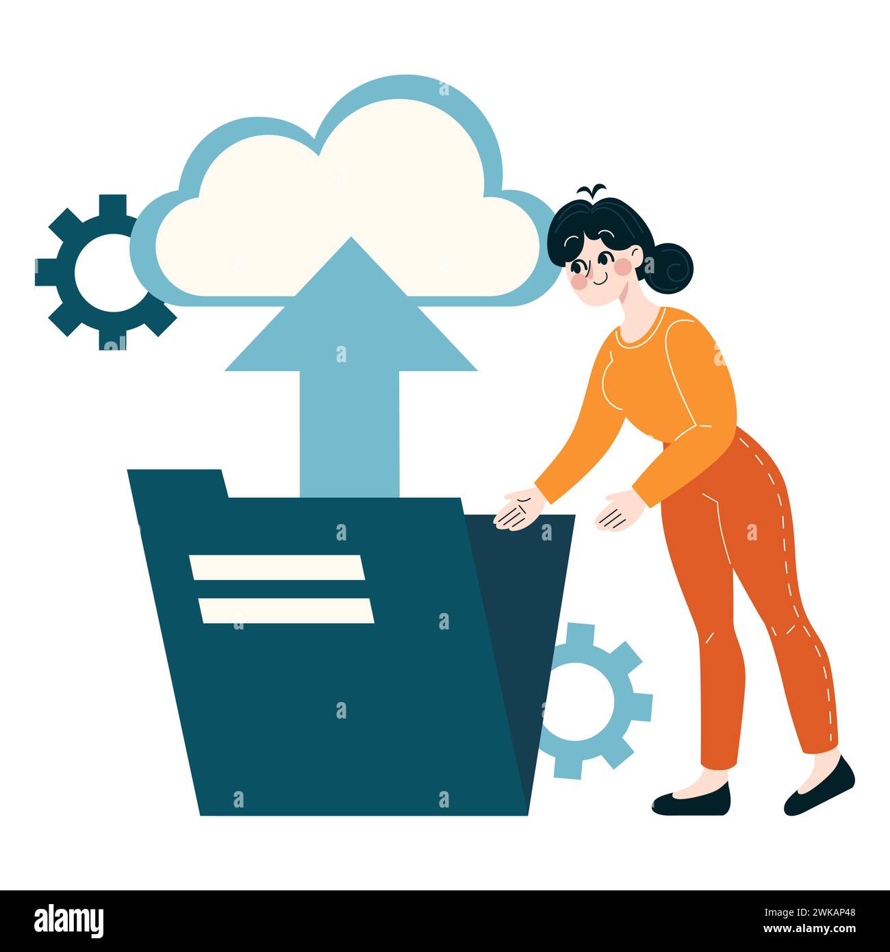 Cloud computing concept. Professional woman integrates technology with ...