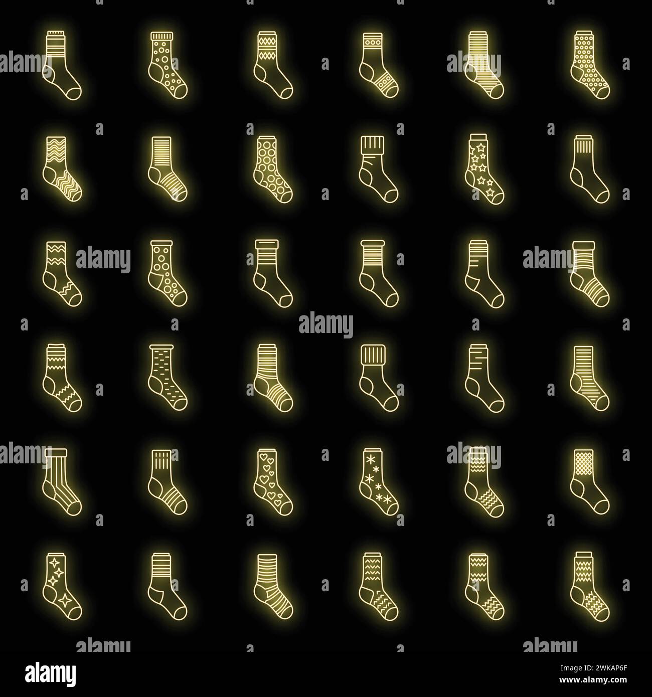 Cotton socks icons set. Outline set of cotton socks vector icons neon ...