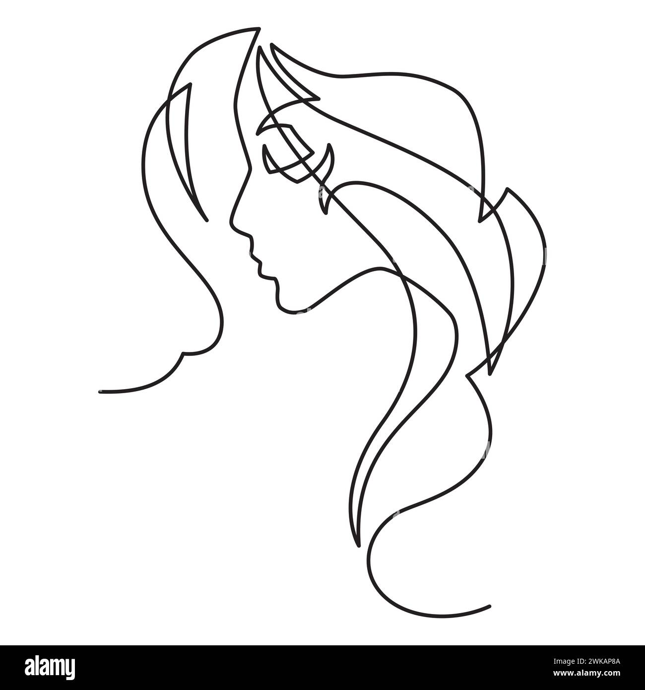Continuous line or one line drawing of a woman's face with hair Stock ...