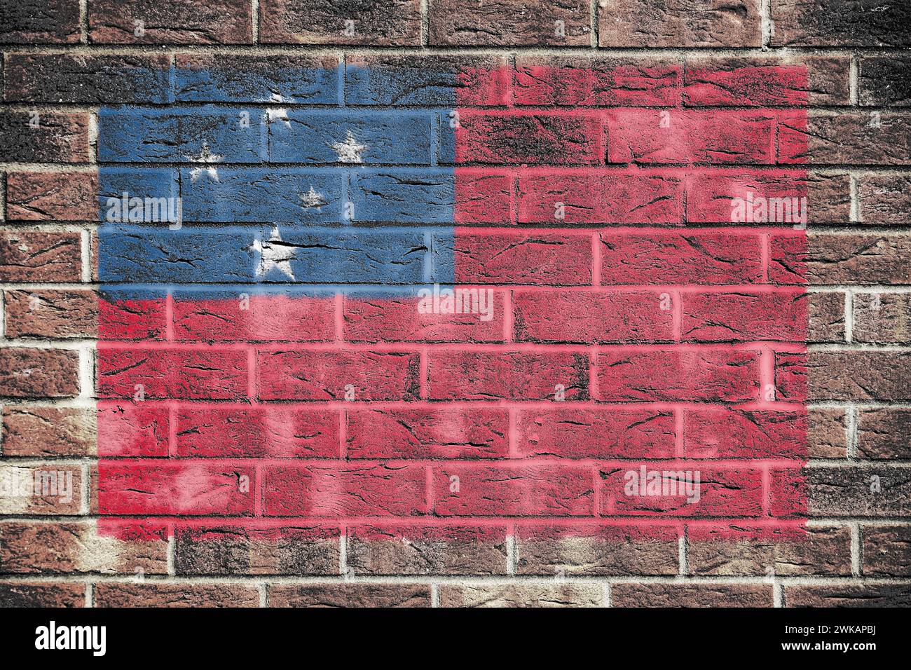 Western Samoa flag on old brick wall background Stock Photo - Alamy