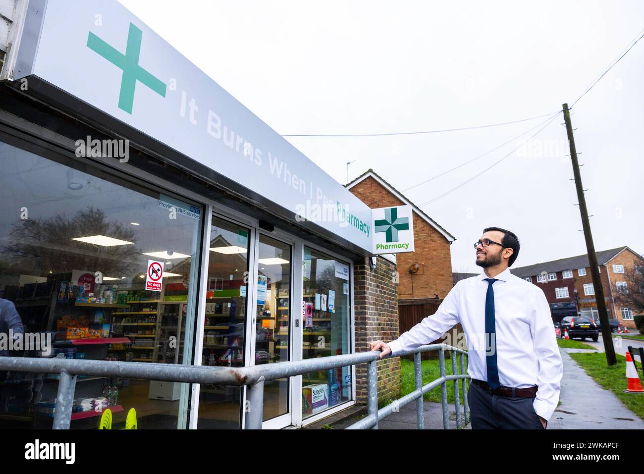 EDITORIAL USE ONLY Community Pharmacist Brijesh Thaker outside Ringmer ...