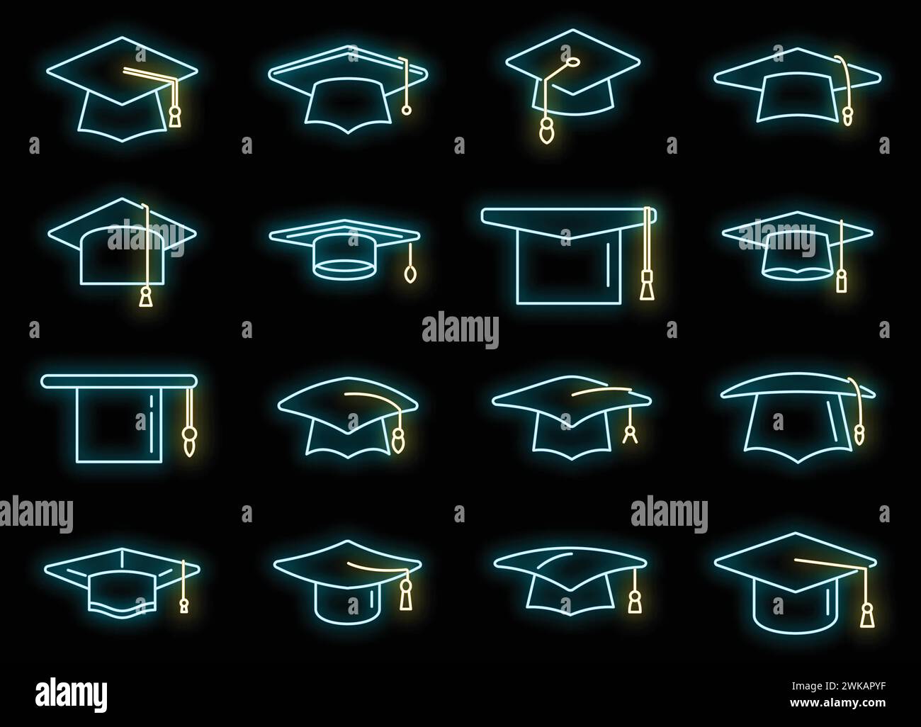 Academy graduation hat icons set outline vector. School celebration ...