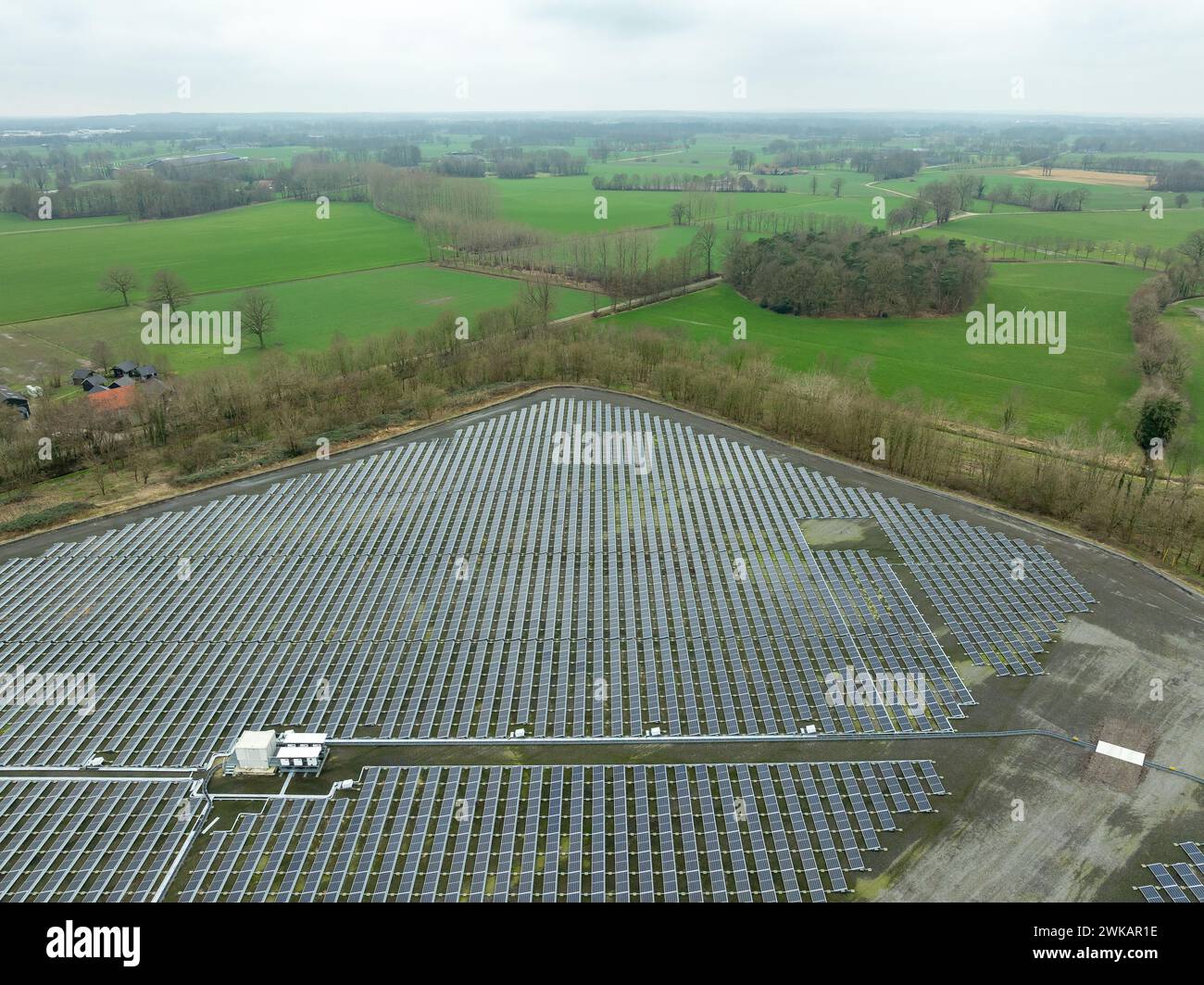 aerial view of a large solar farm, capable of delivering energy to over ...
