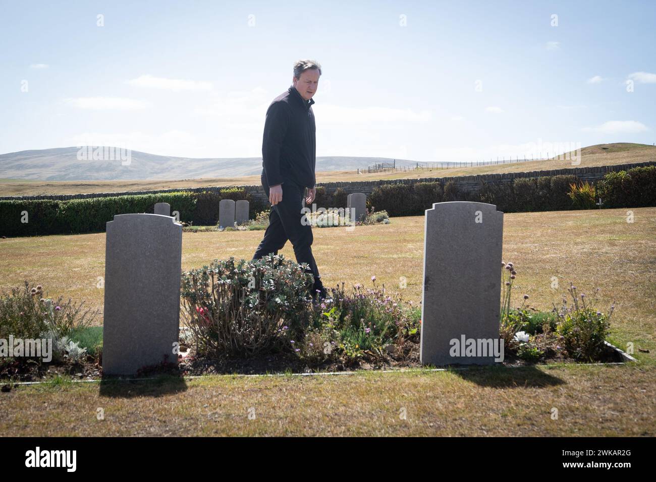 Foreign Secretary Lord David Cameron visits San Carlos Cemetery on the ...