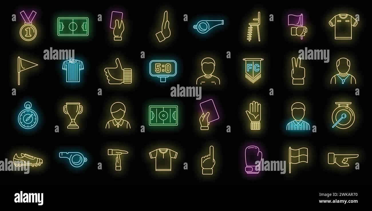 Match referee icons set outline vector. Player card. Referee whistle ...