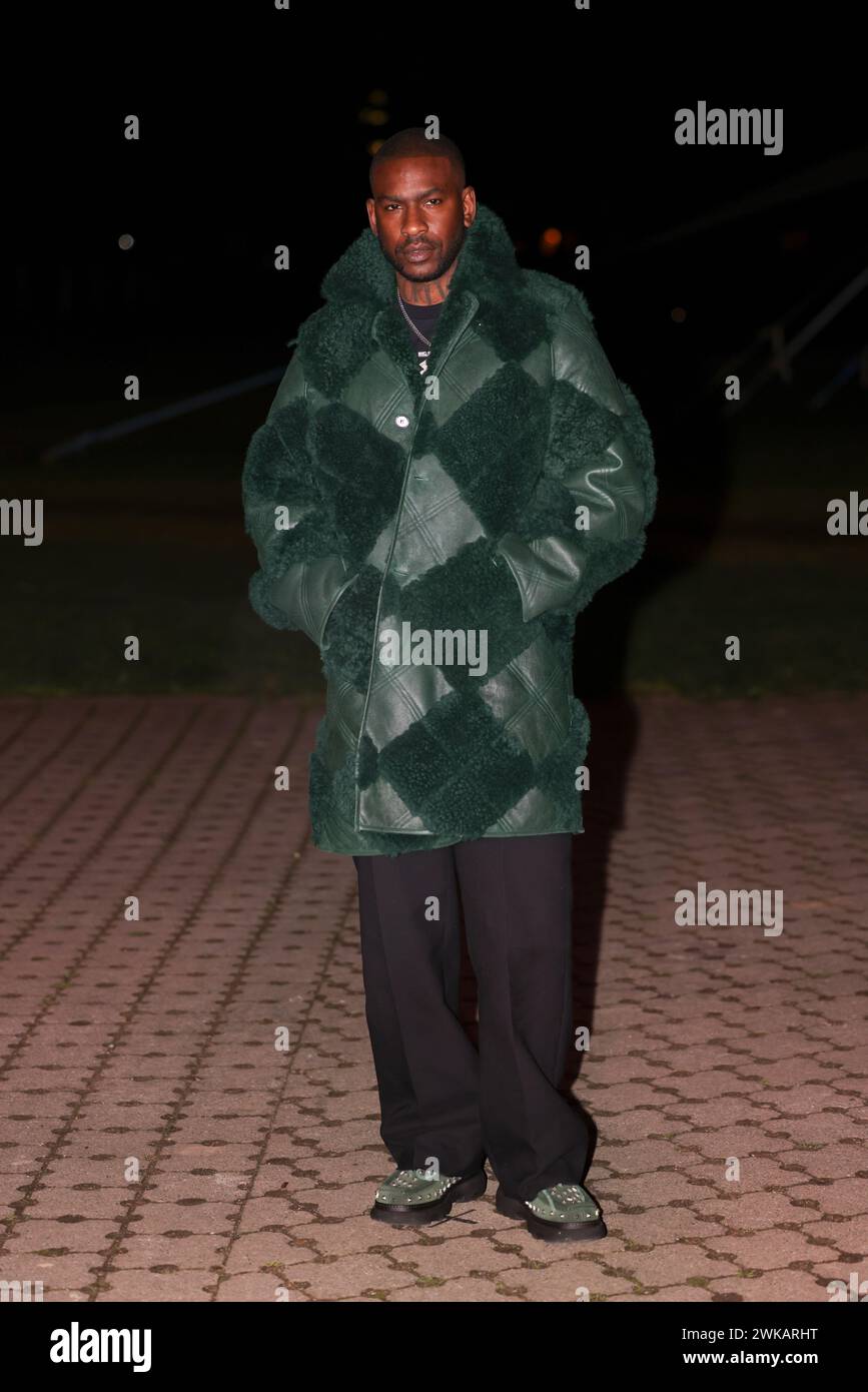 Skepta poses for photographers upon arrival at the Burberry Winter 2024 ...