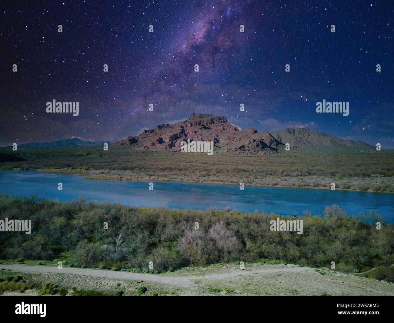 The Milky Way shining over Red Mountain, in Mesa, Arizona Stock Photo ...