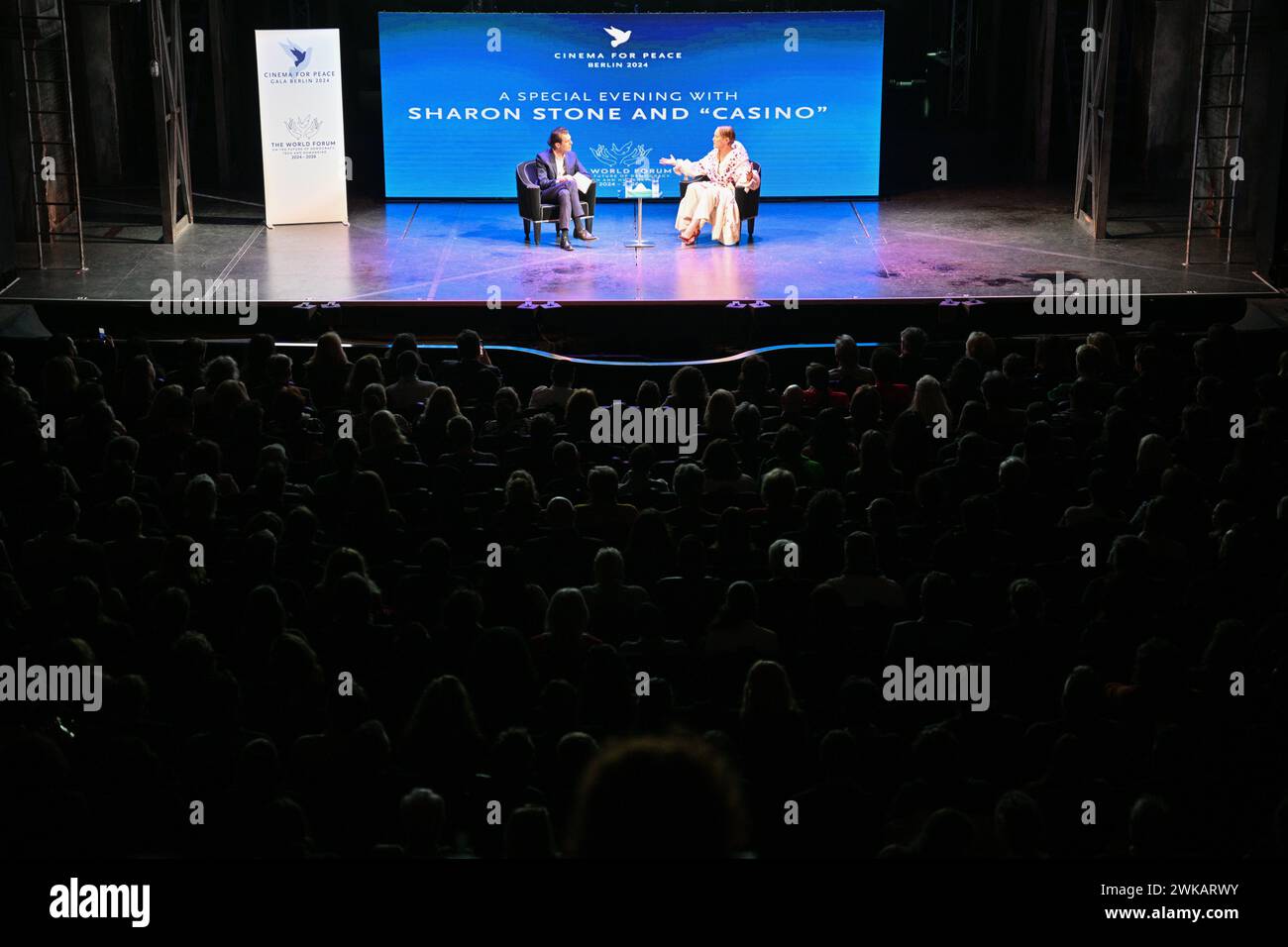 Berlin, Germany. 19th Feb, 2024. Actress Sharon Stone talks to ...