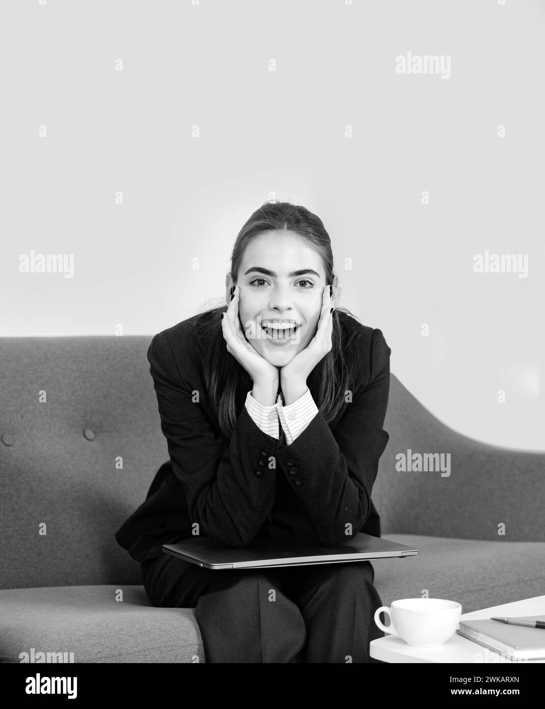 Happy smiling business woman entrepreneur working in office ...