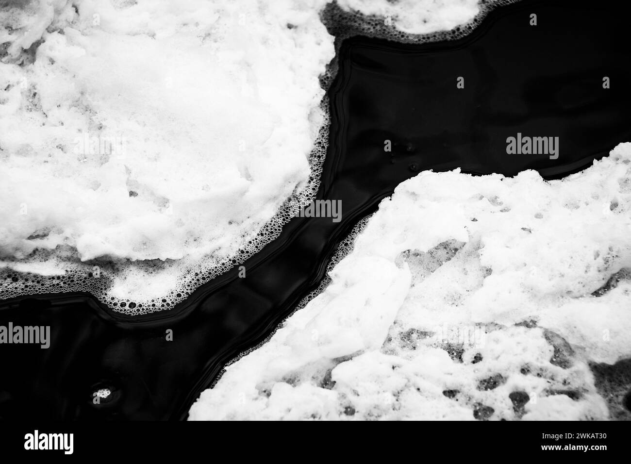 River foam floats on the surface of a watercourse Stock Photo - Alamy