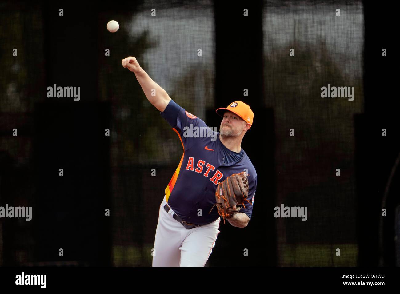Houston Astros pitcher Ryan Pressly throws during a spring training ...