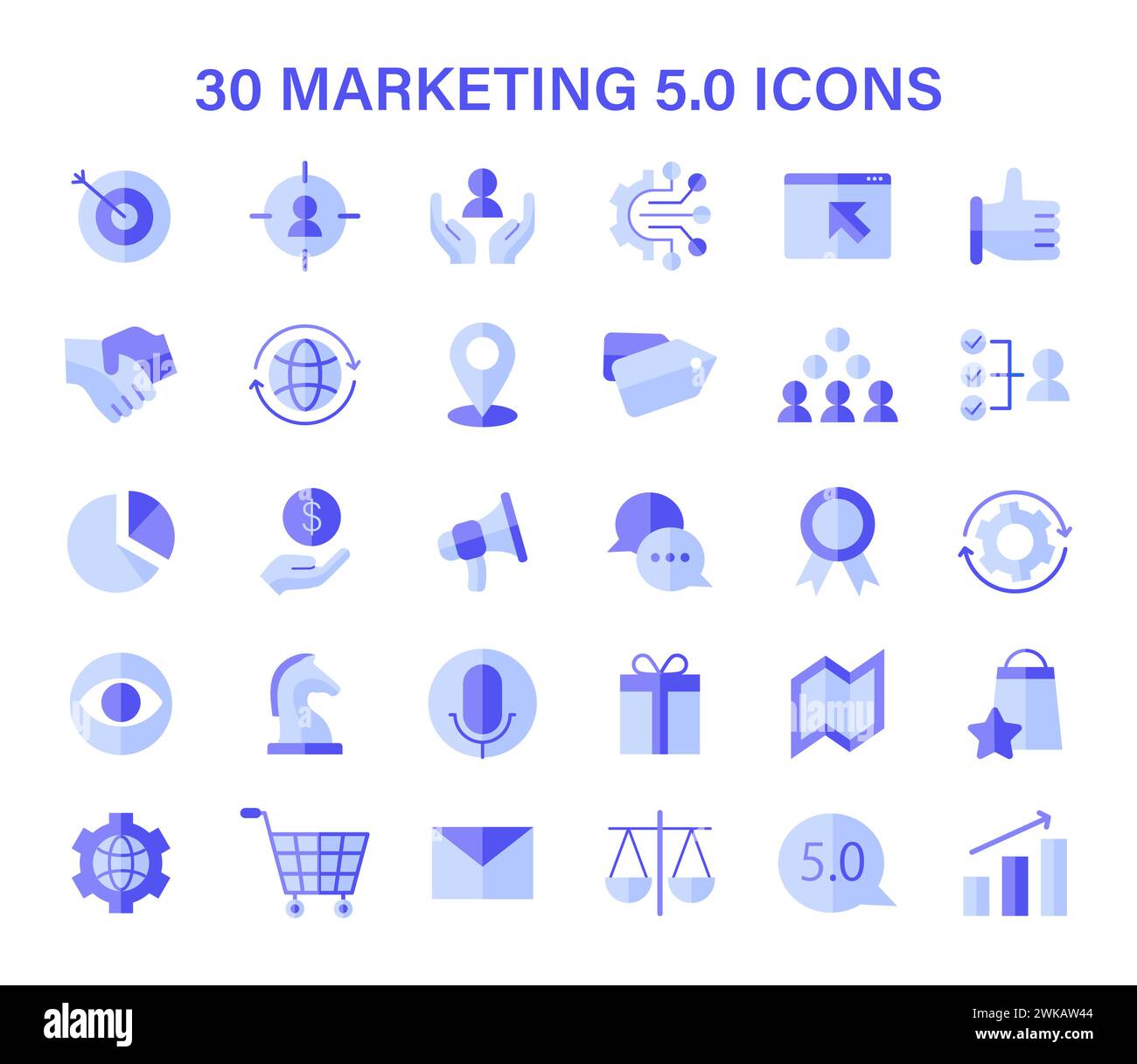 Marketing 5.0 icon set. Essential visual elements representing advanced ...