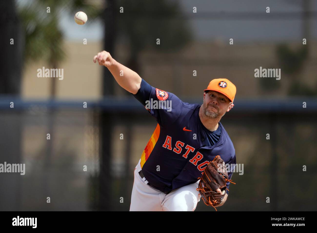 Houston Astros pitcher Ryan Pressly throws live batting practice during ...