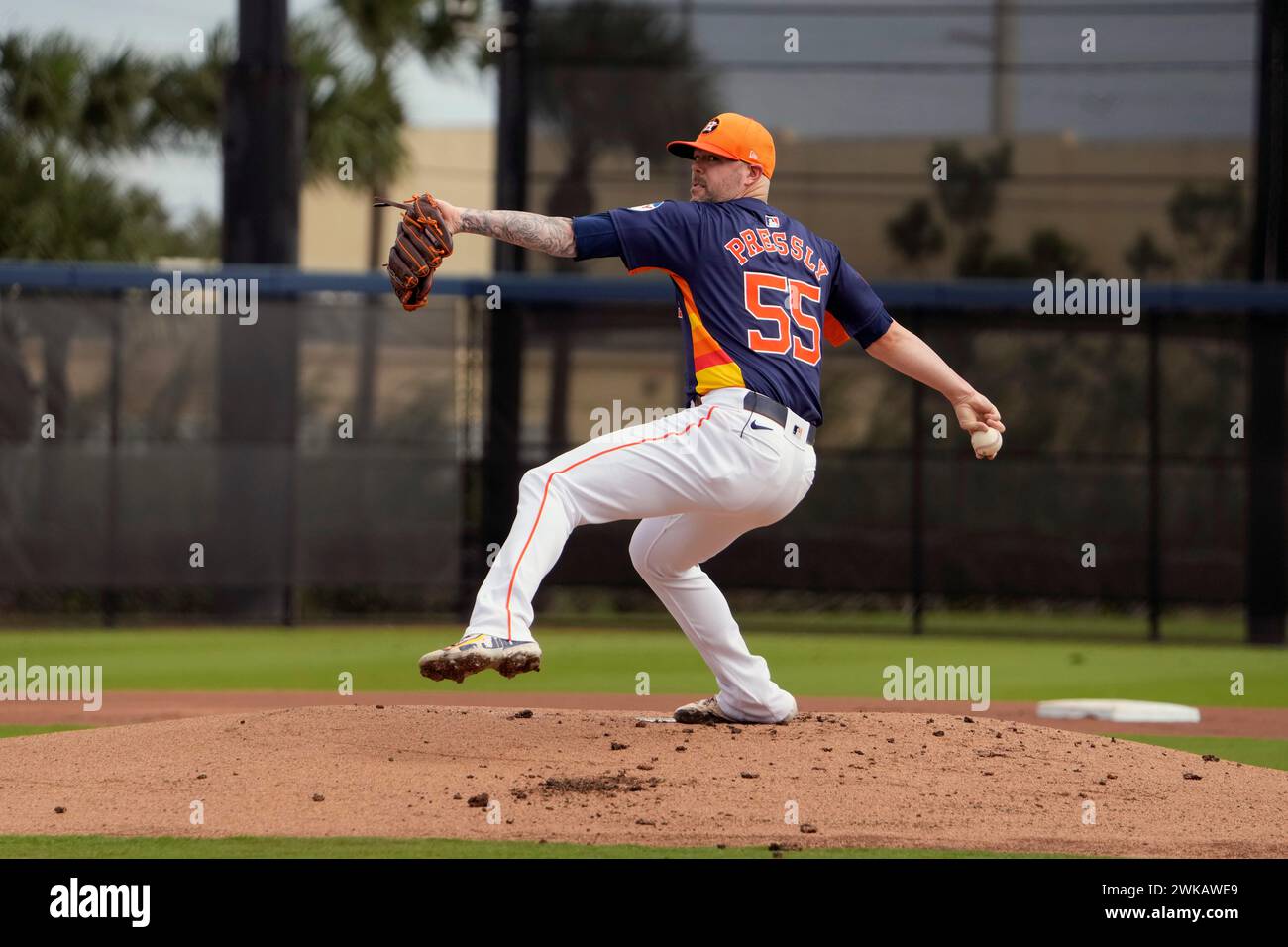 Houston Astros pitcher Ryan Pressly throws live batting practice during ...