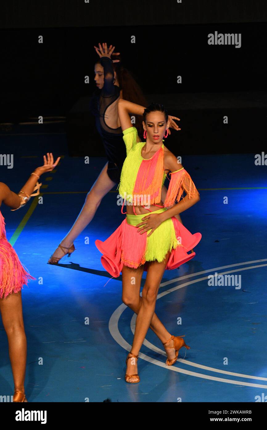 Girls compete in Latin American dancing competition. World dance sport ...