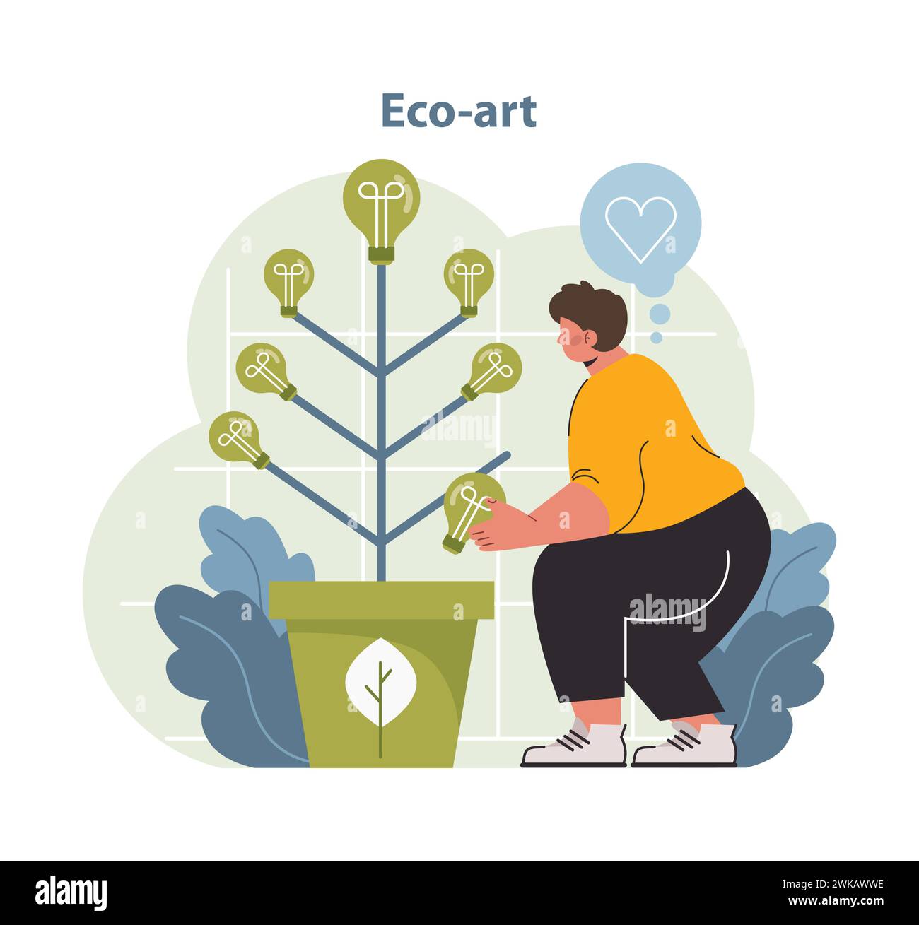 Eco-Art Vector Illustration. A person engages in upcycling ...