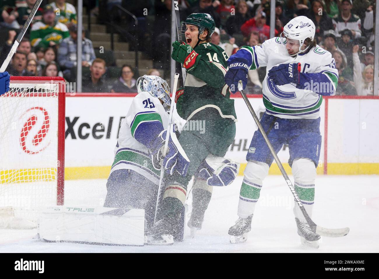 Minnesota Wild center Joel Eriksson Ek (14) celebrates after scoring a ...