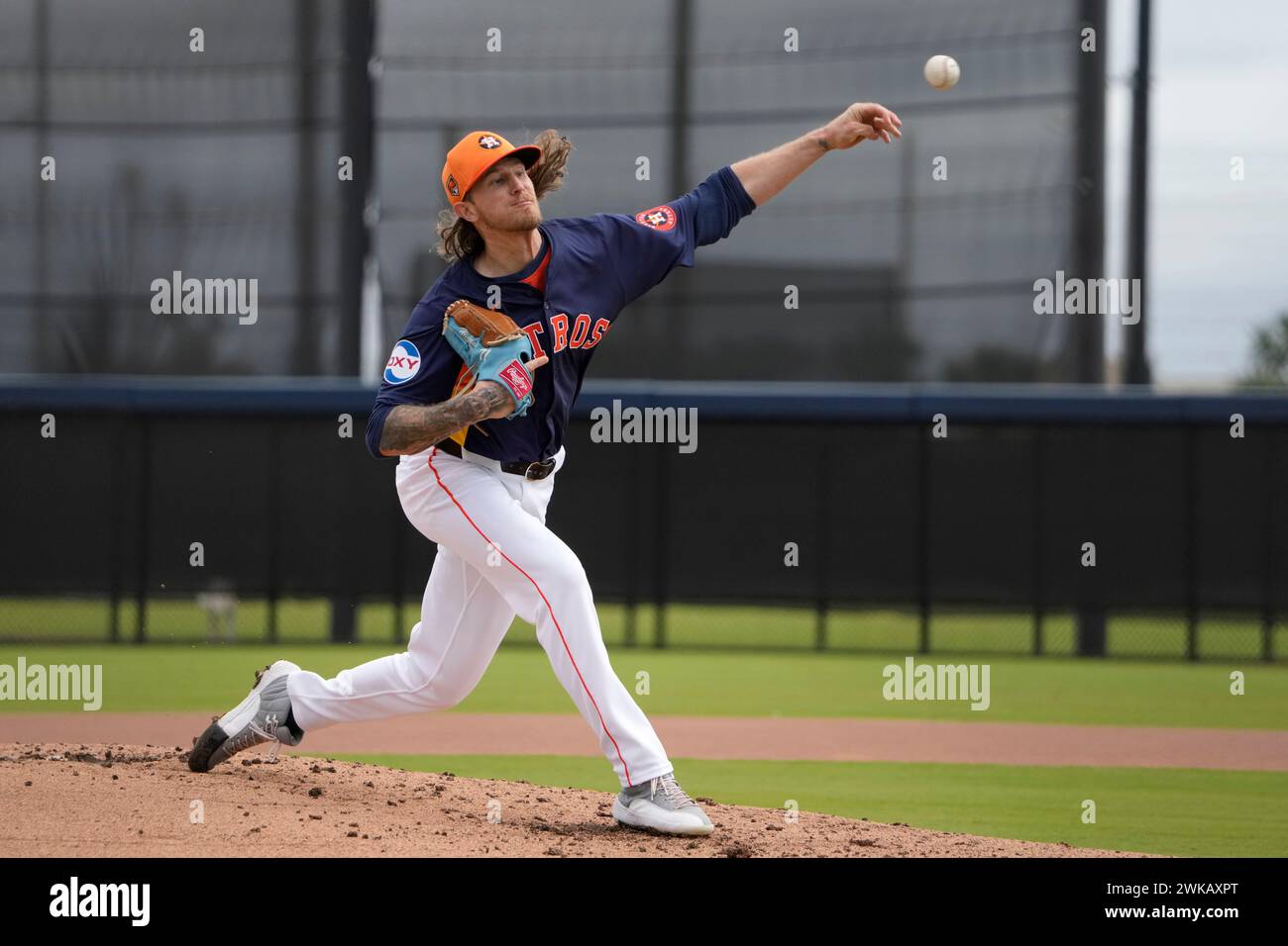 Houston Astros pitcher Josh Hader throws live batting practice during a ...