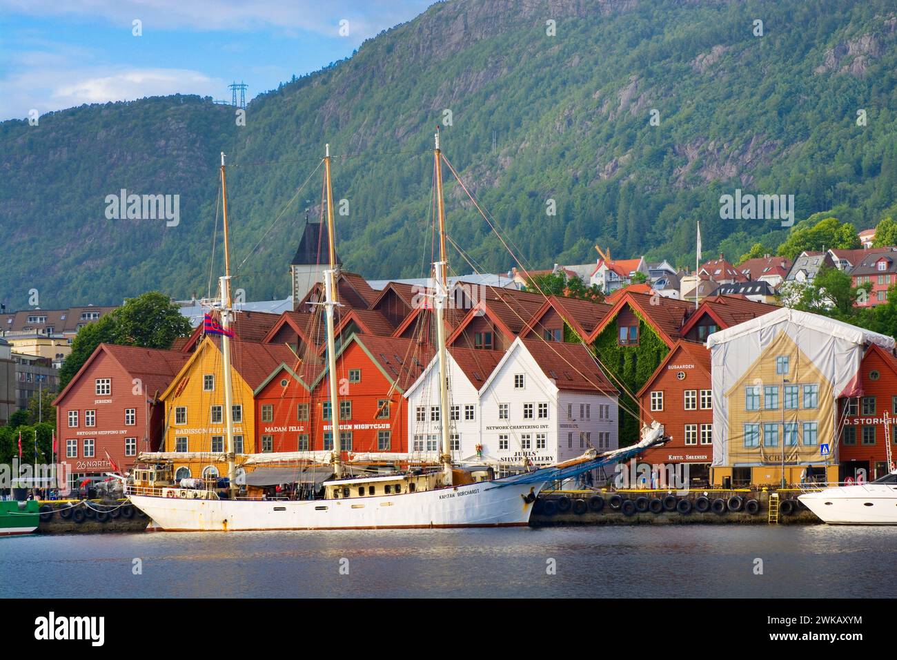 Hanseatic buildings of Bryggen on the waterfront of Bergen, Norway ...