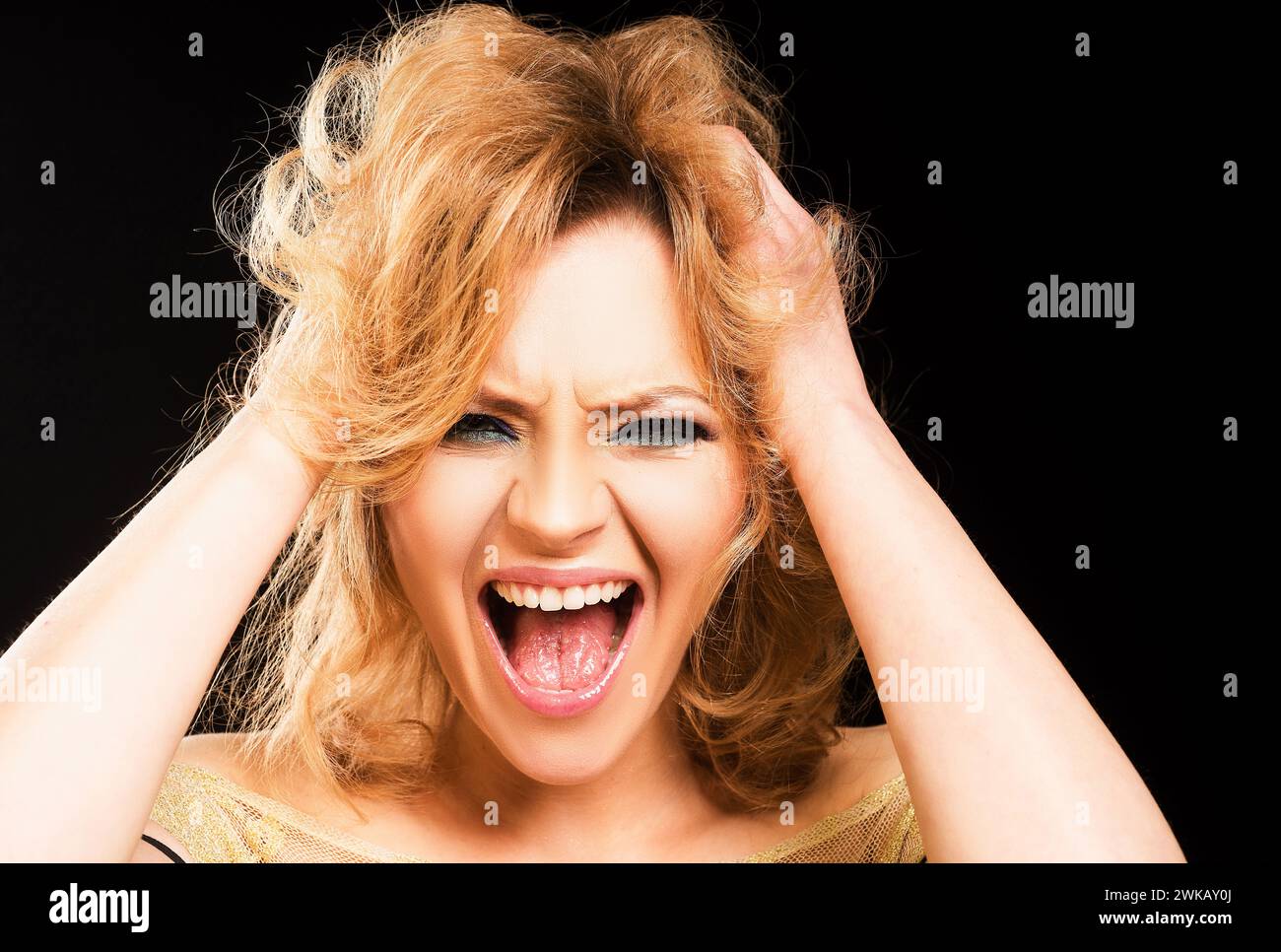 Emotional angry woman, upset girl. Screaming, hate, rage. Pensive woman ...