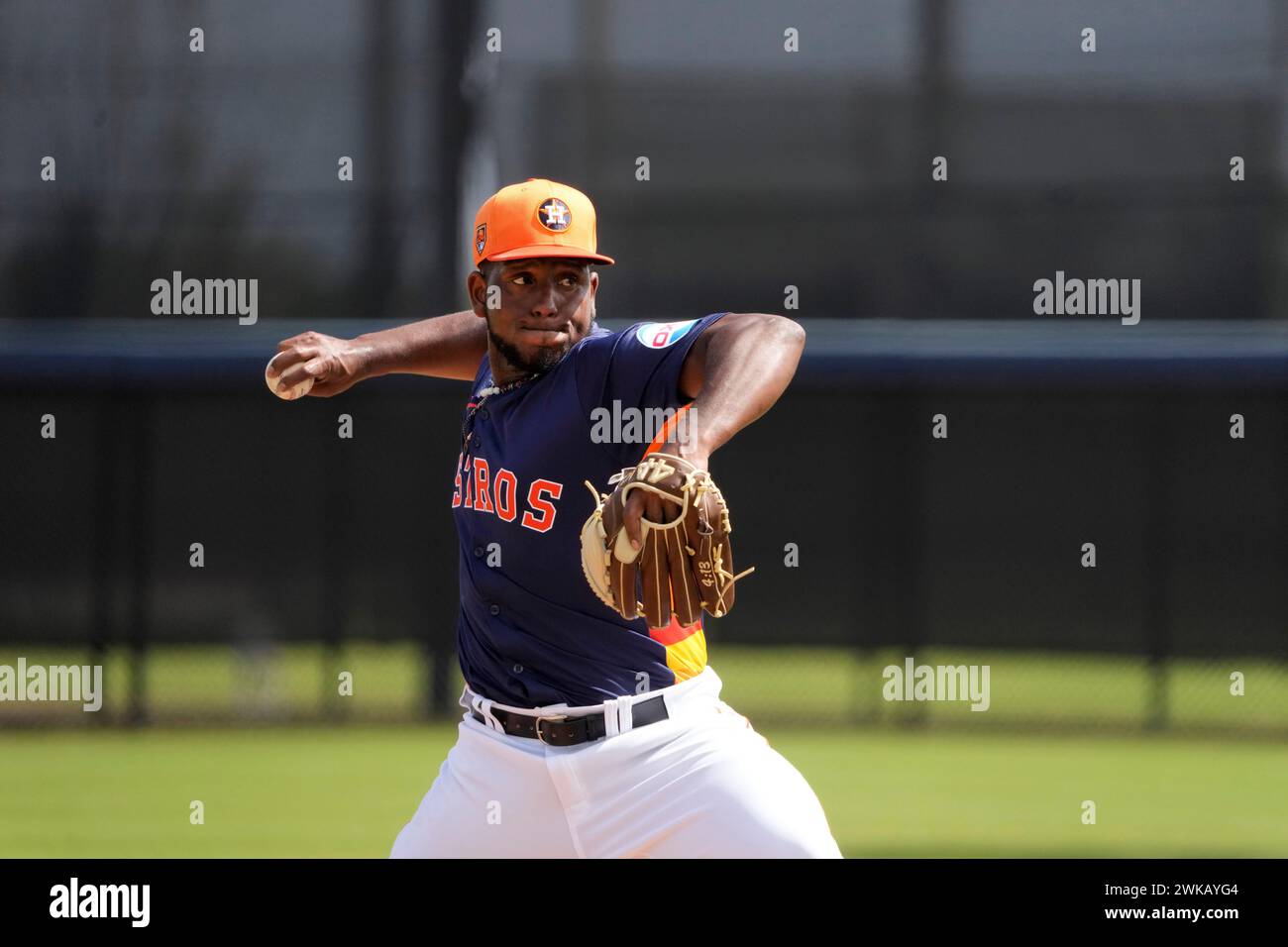 Houston Astros pitcher Ronel Blanco throws live batting practice during ...