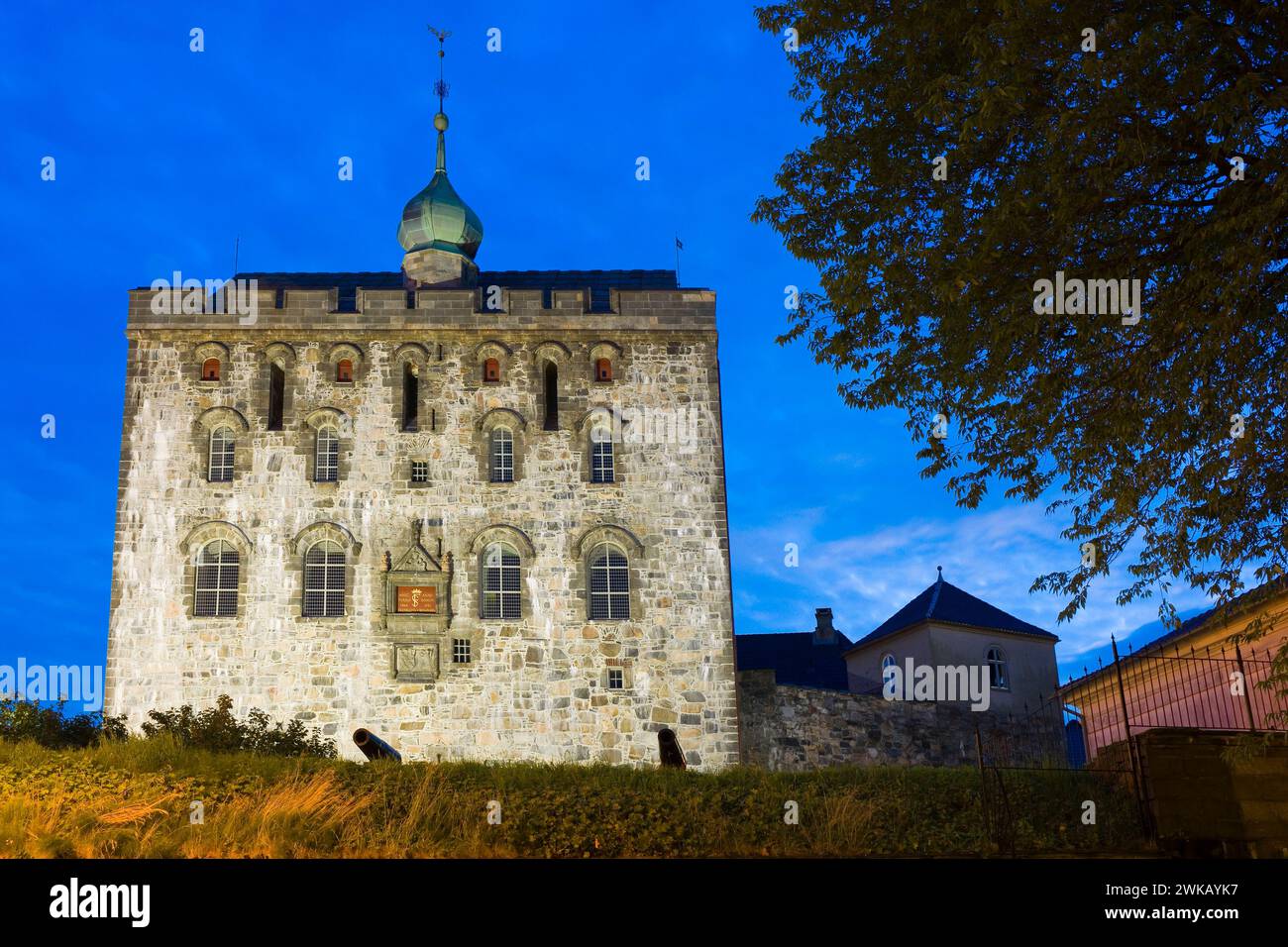 Night view of Bergenhus Fortress, Bergen, Norway Stock Photo - Alamy