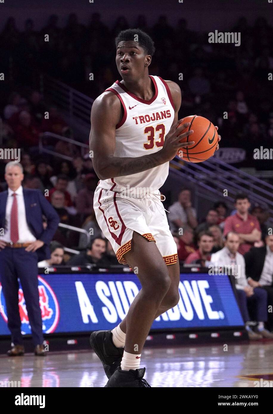 USC Trojans center Kijani Wright (33) makes a move with the basketball ...