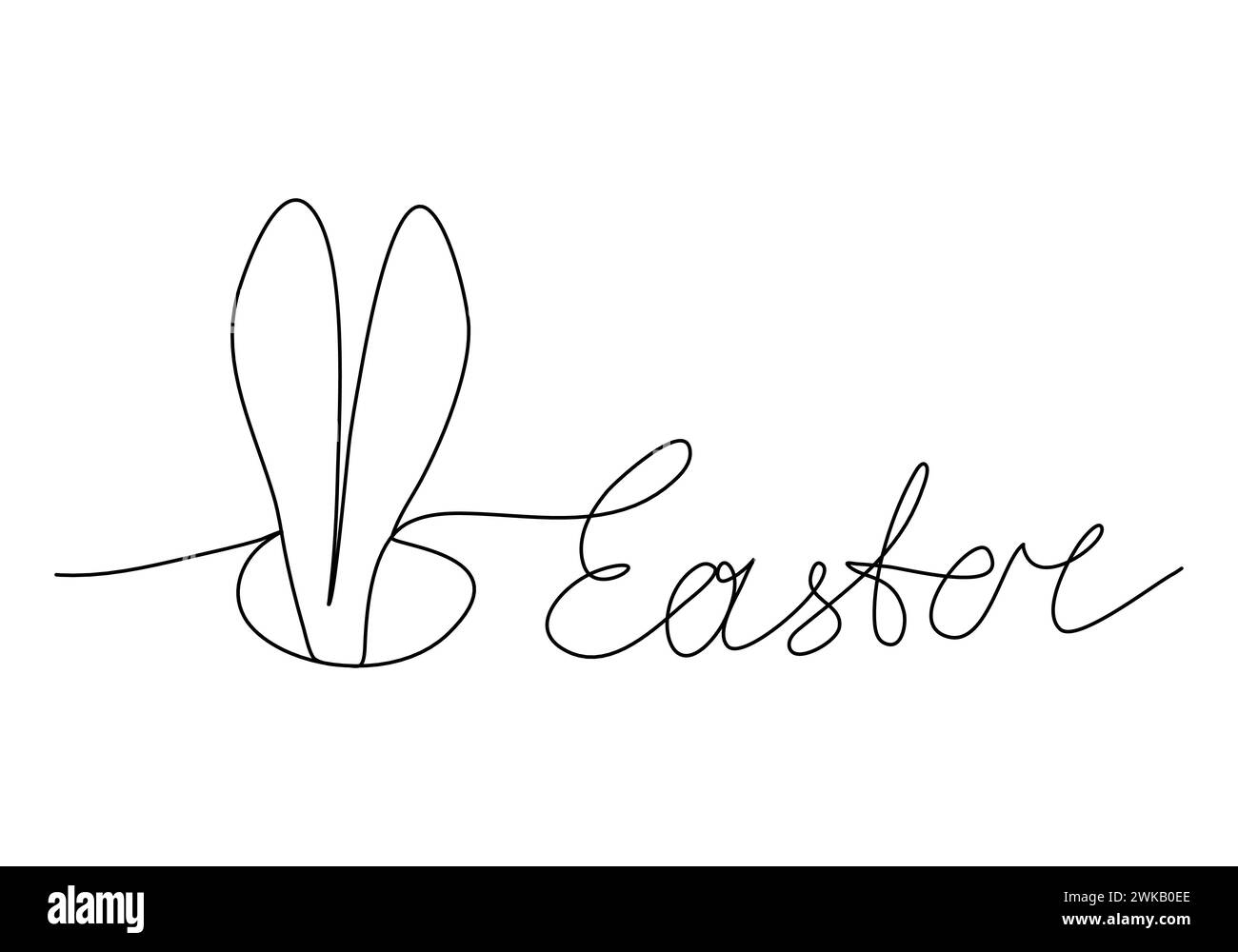 Easter greeting and rabbit ears one line drawing vector illustration ...