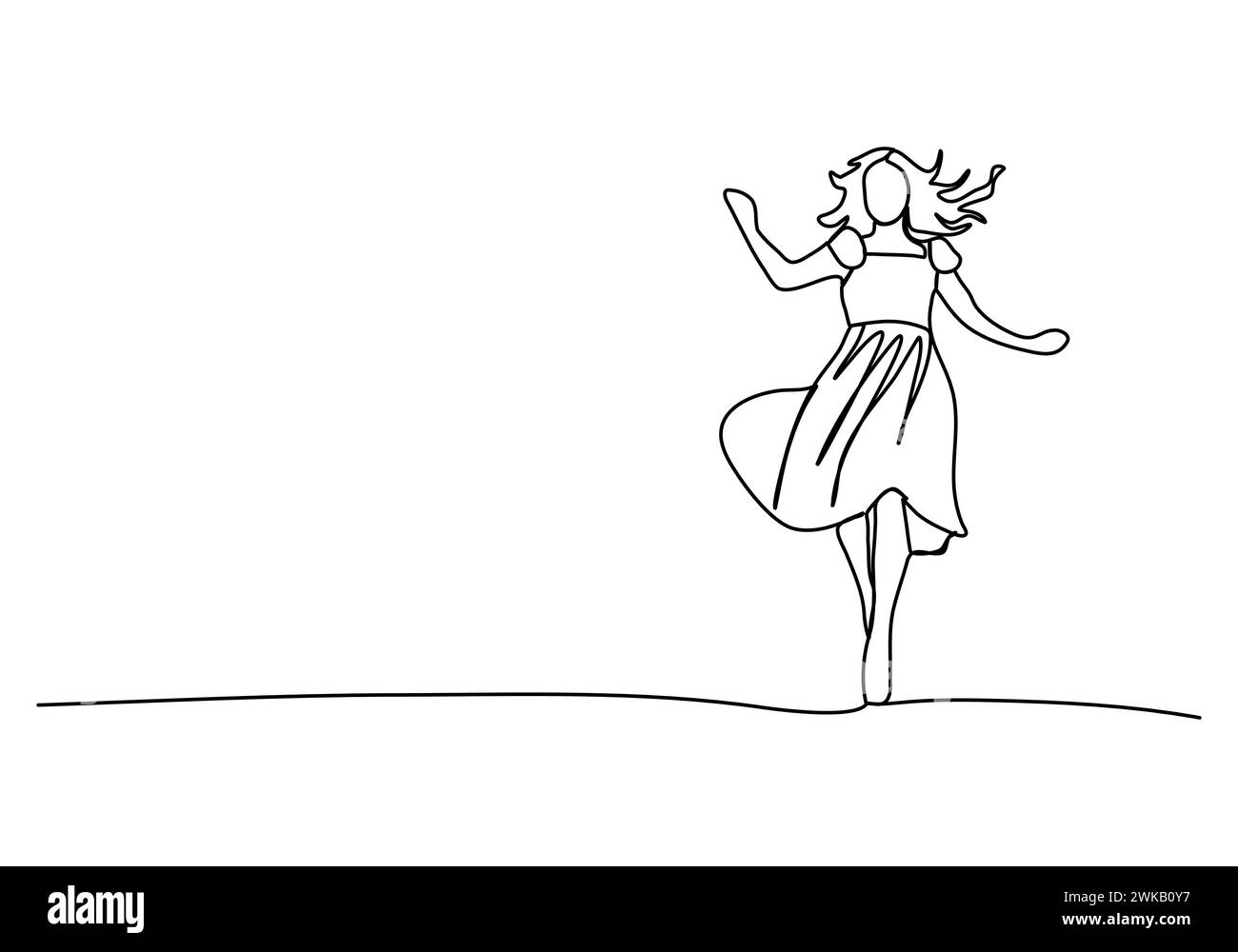 Woman in dress jumps one line drawing vector illustration Stock Vector ...