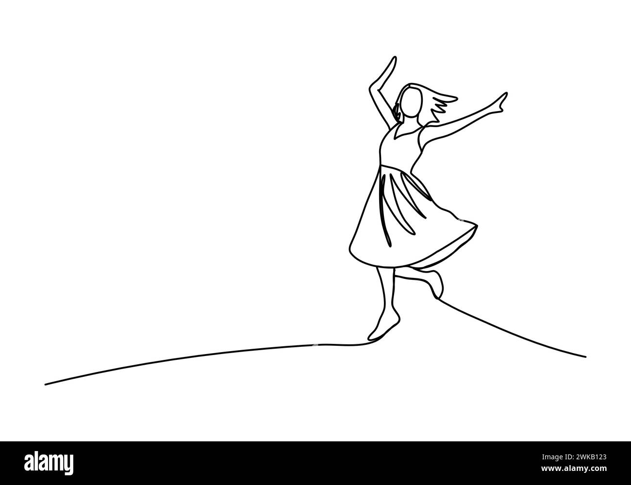 Woman in dress jumps one line drawing vector illustration Stock Vector ...
