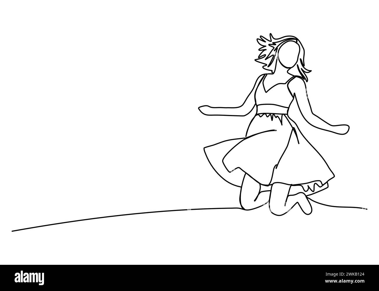 Woman in dress jumps one line drawing vector illustration Stock Vector ...