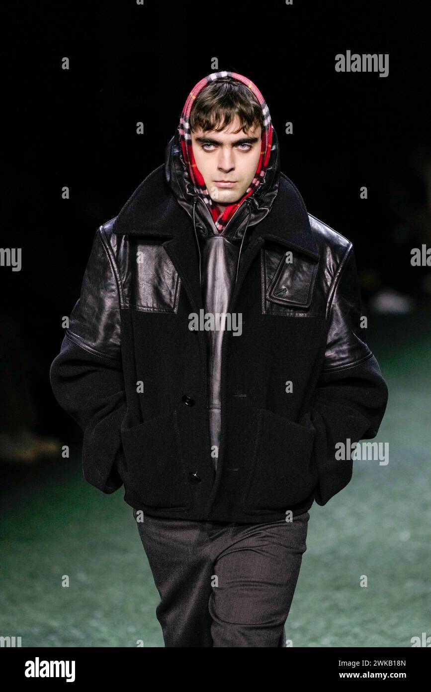 Lennon Gallagher wears a creation for the Burberry Winter 2024 fashion ...