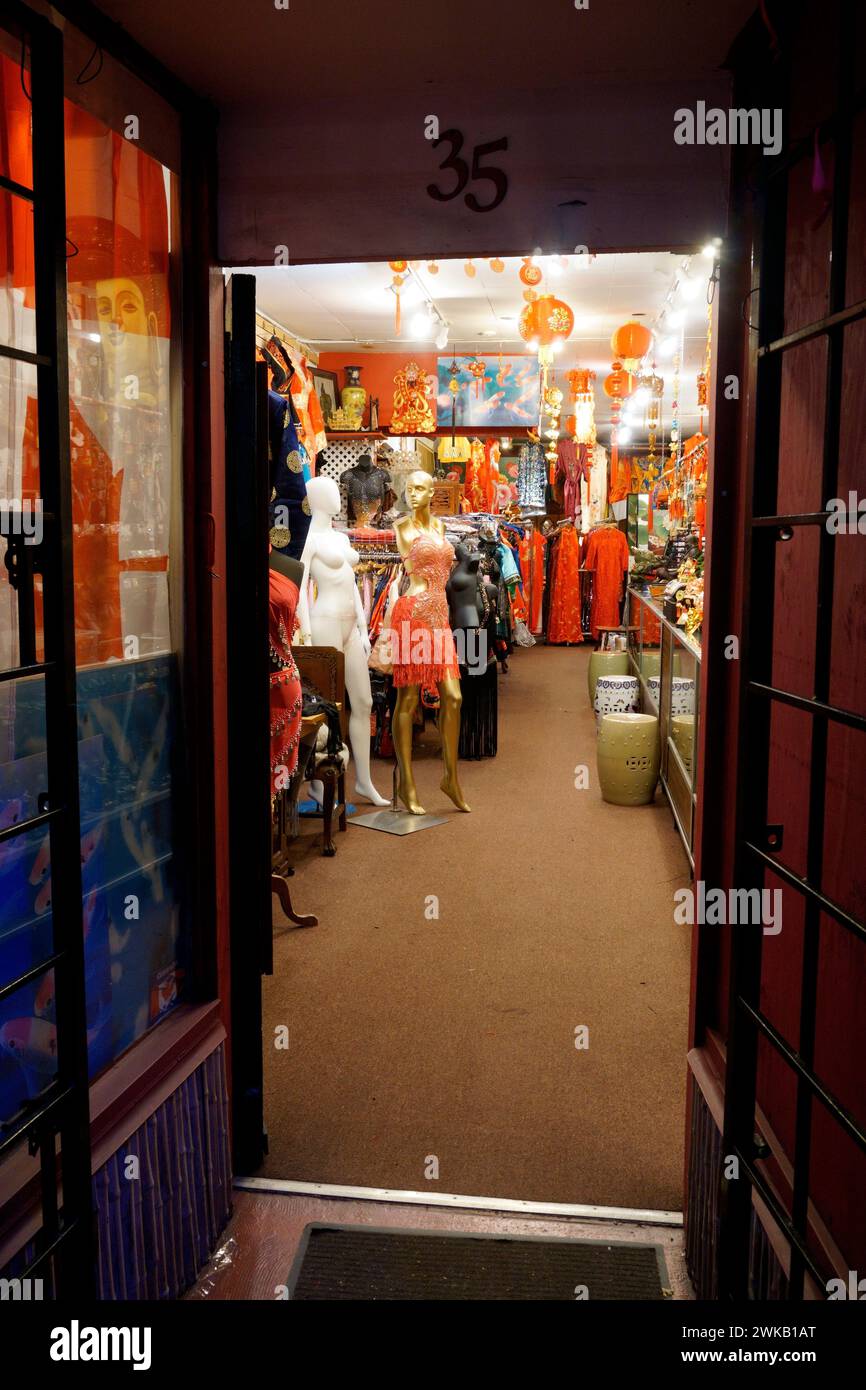 Interior of Man entering a colorful Chinese store in Chinatown ...