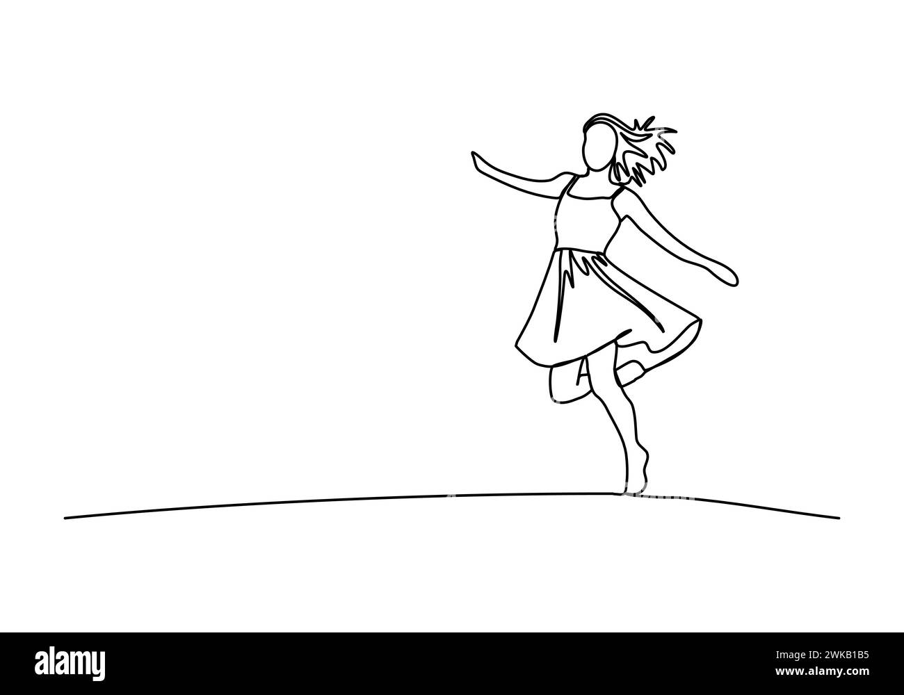 Woman in dress jumps one line drawing vector illustration Stock Vector ...