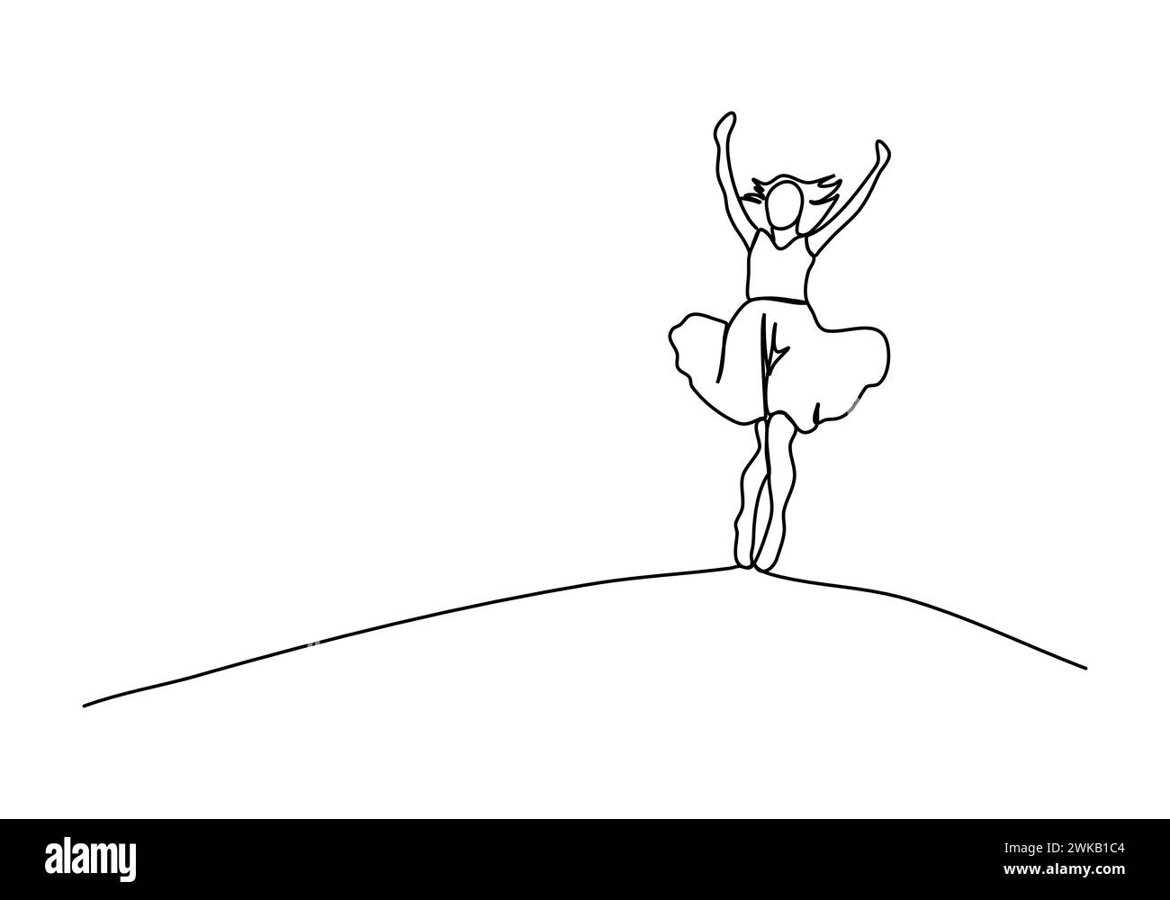 Woman in dress jumps one line drawing vector illustration Stock Vector ...